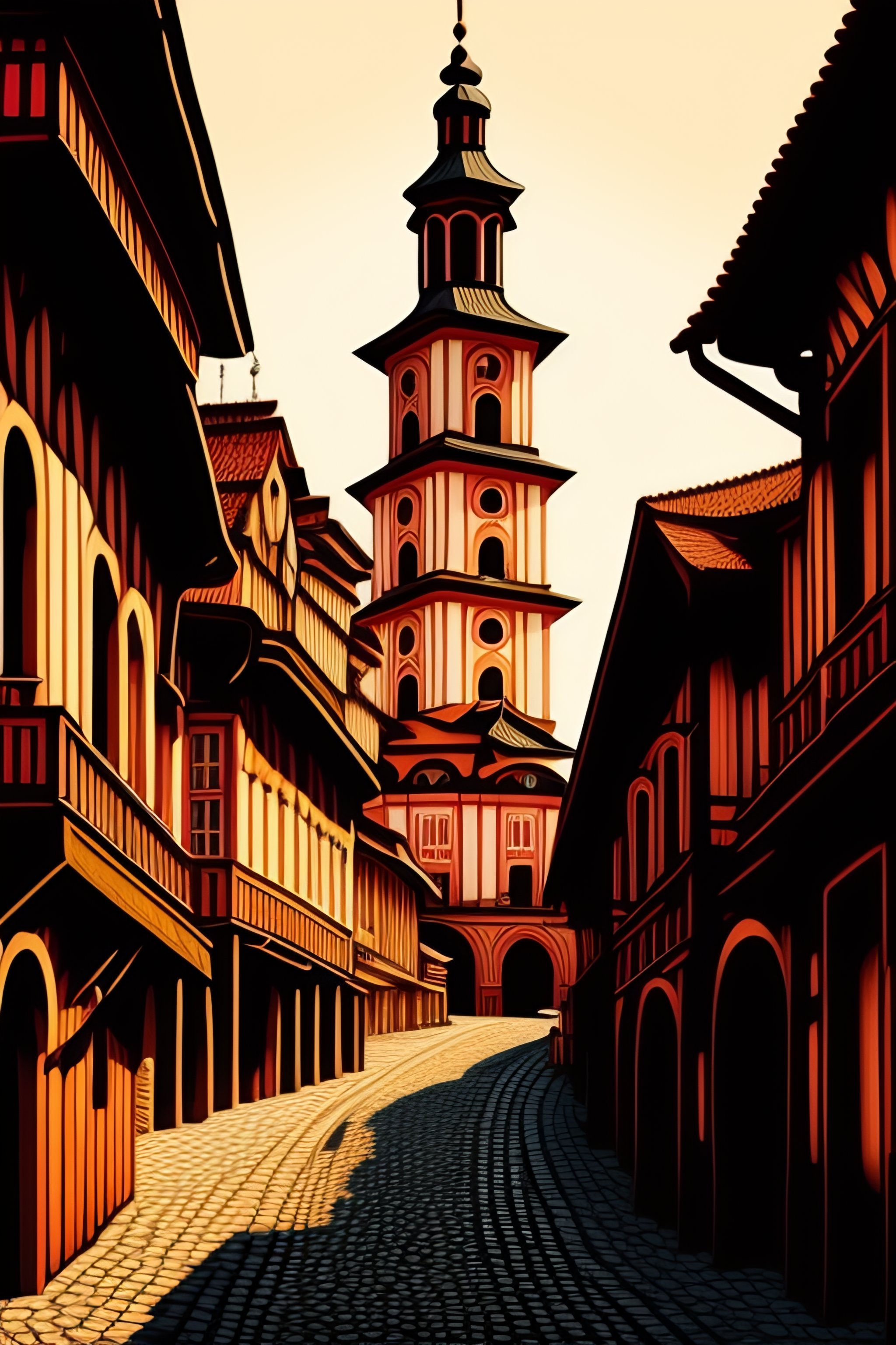 Lexica - Minsk old city town, woodcut style, detailed photo, 4k