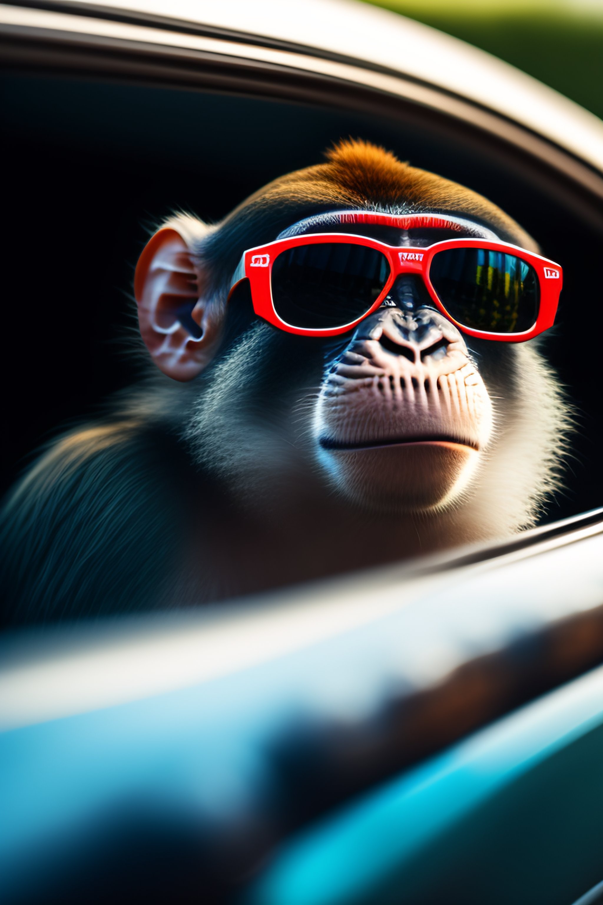 Lexica - Monkey head with racing glasses happy emotion bitting a ...