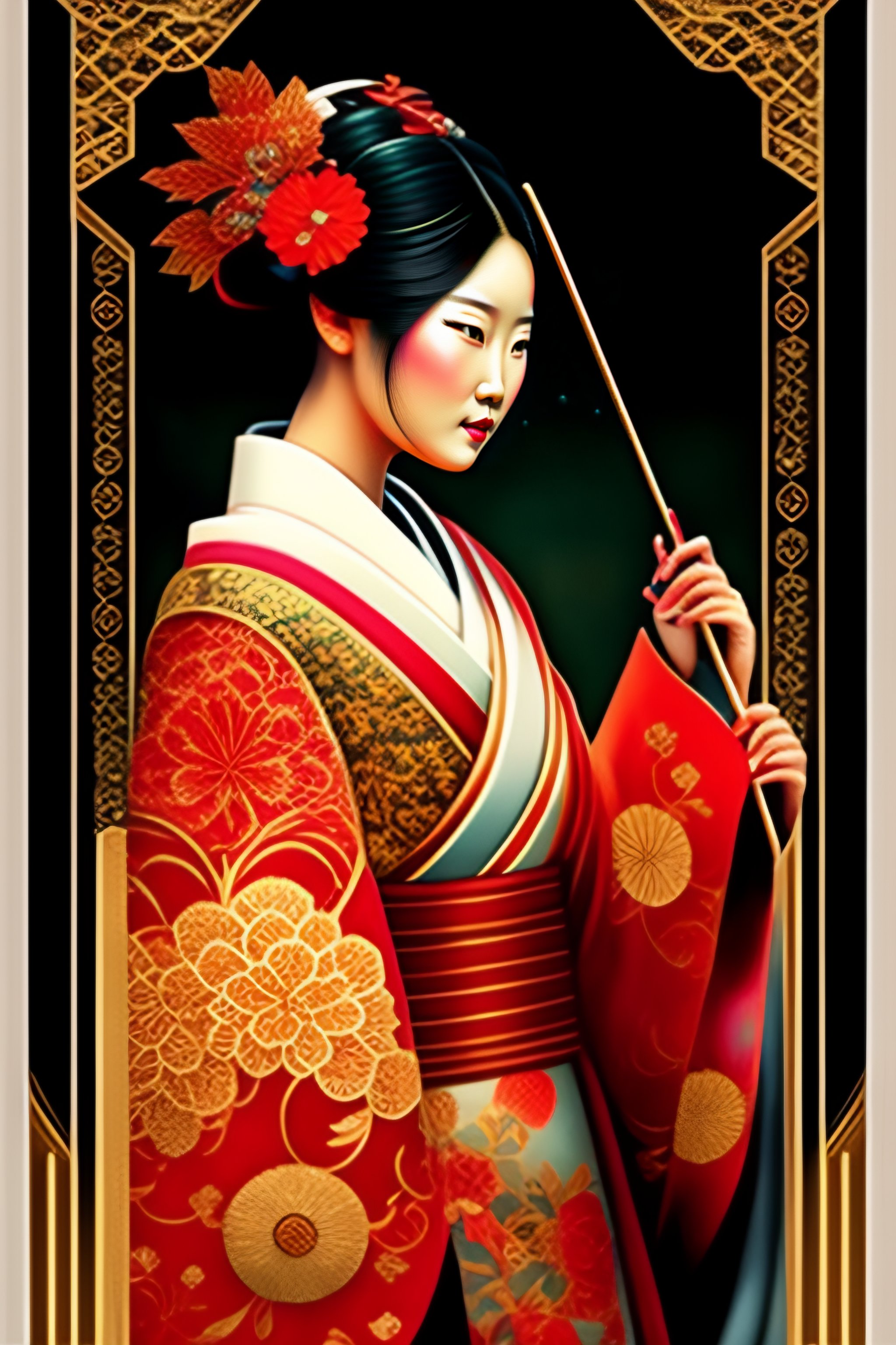 Lexica - Inspired tarot card detailed kimono and geisha bow portrait ...