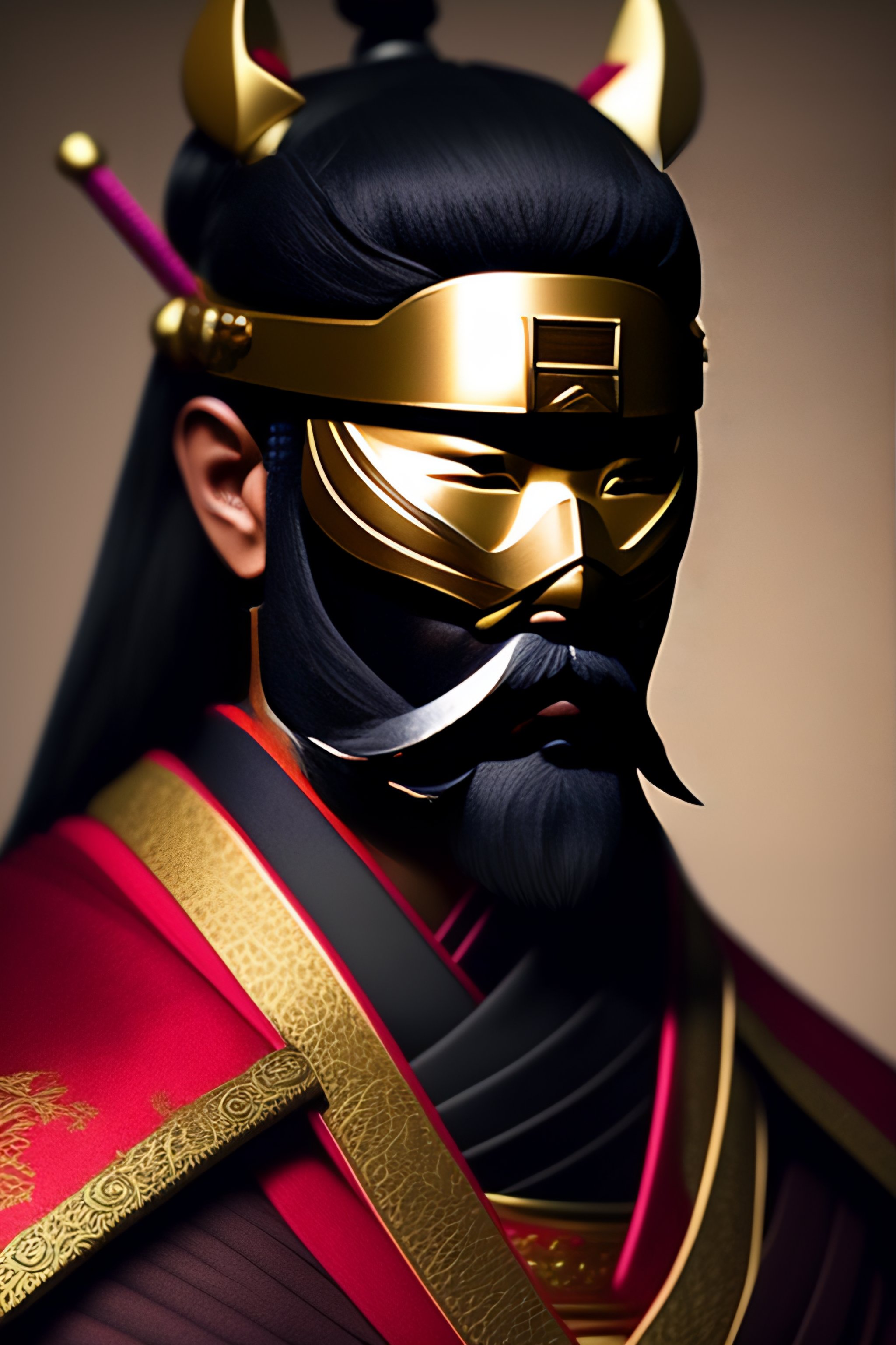 Lexica - Create a 3d japanese mask samurai lord making a bow