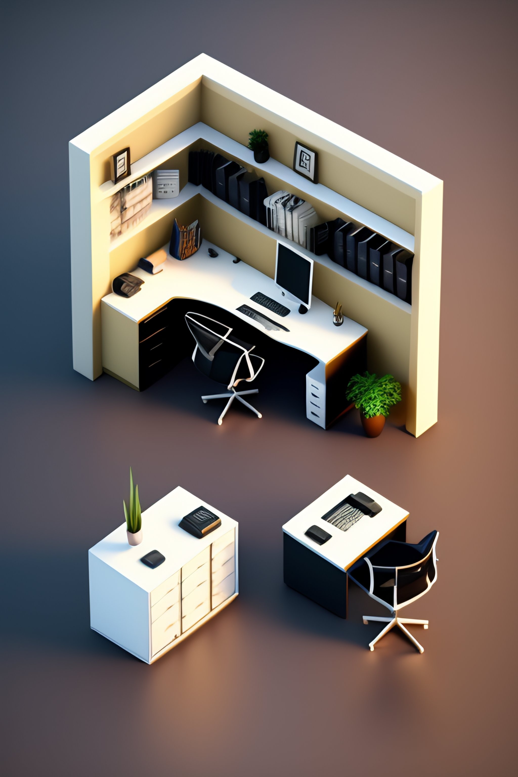 Lexica - Realistic 3D render of an isometric office in a low poly art ...
