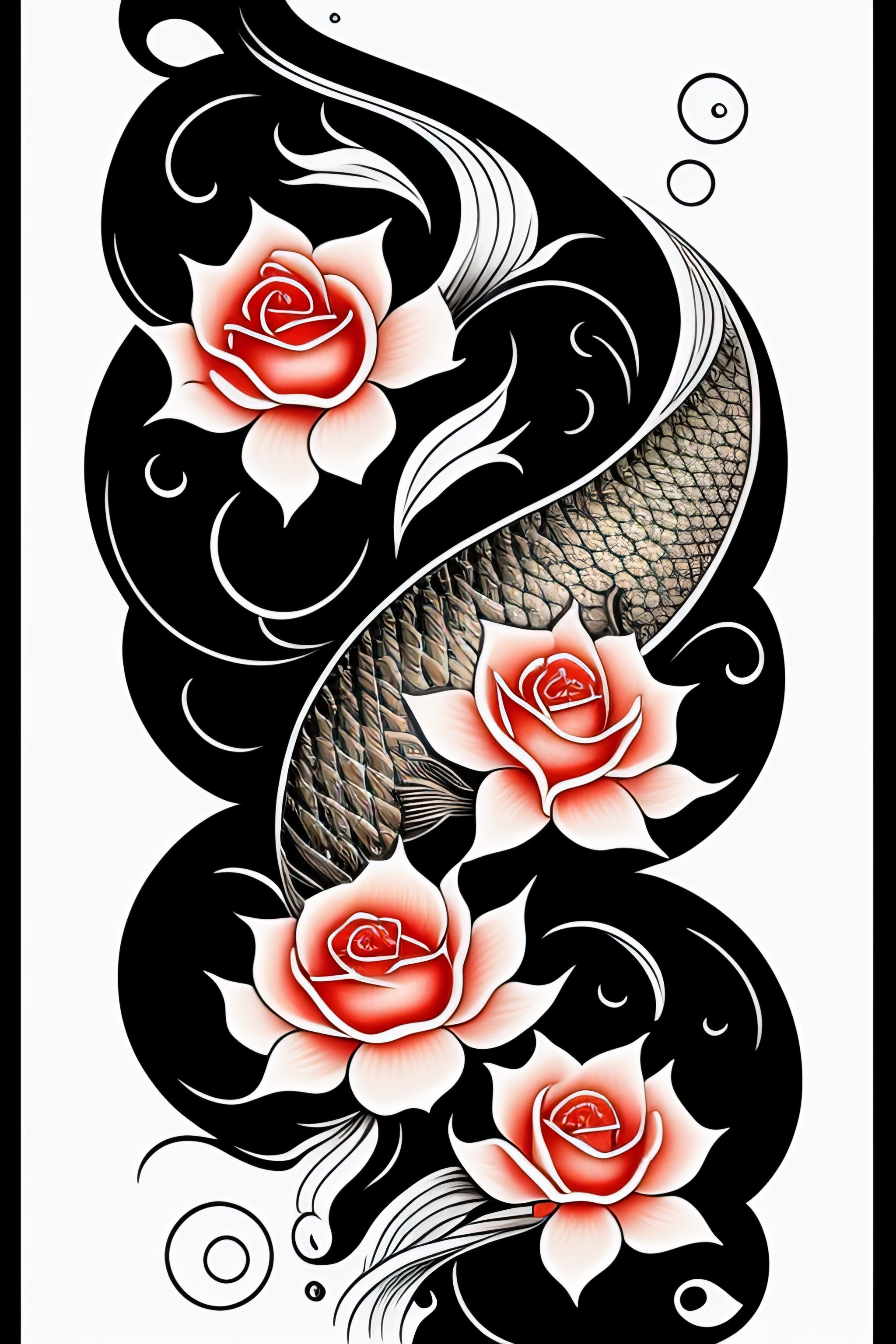 Lexica - A koi carp with roses tattooed in it, irezumi, Japan, japanese ...