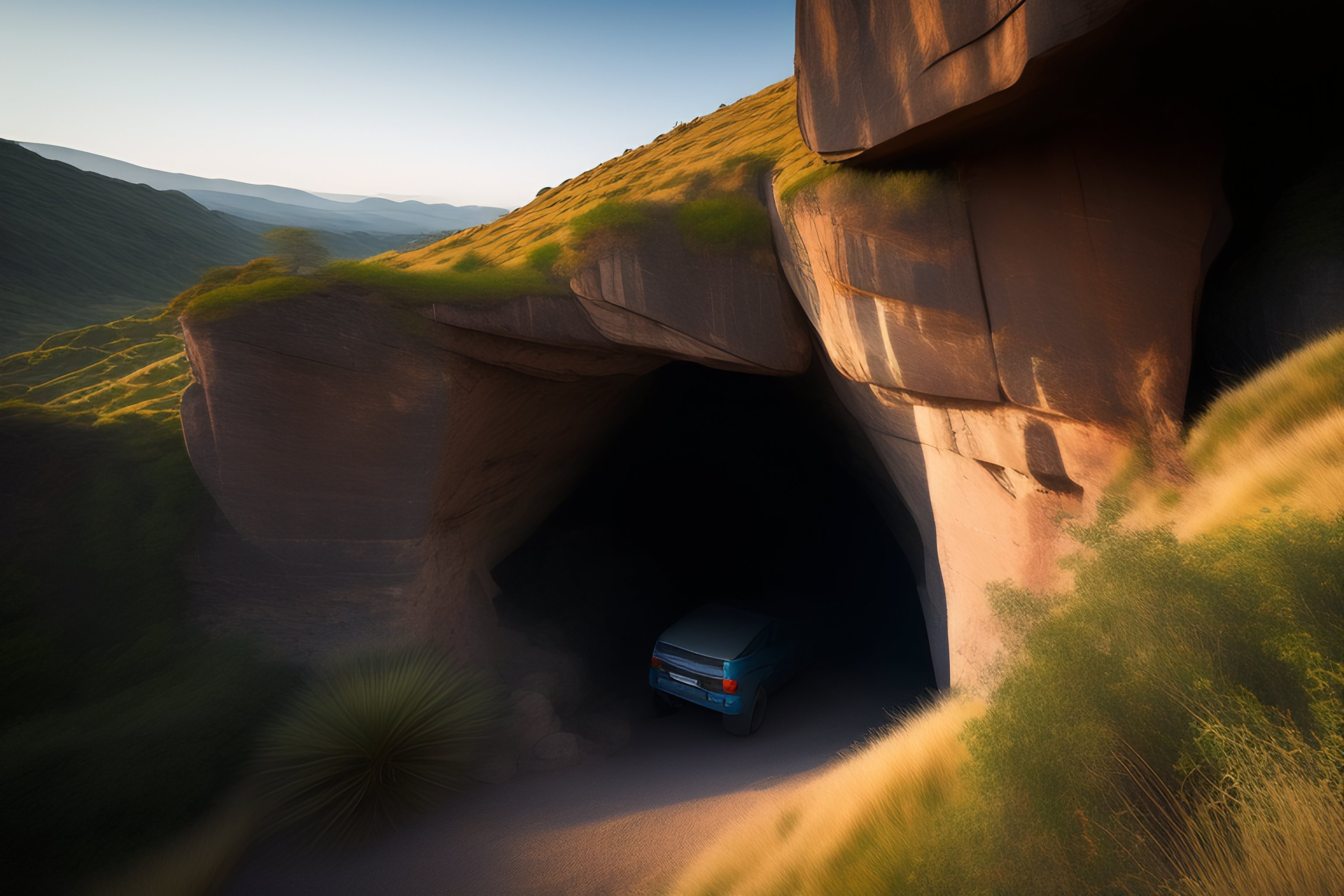 Lexica - A hidden cave entrance, fortified set on a rocky cliff face