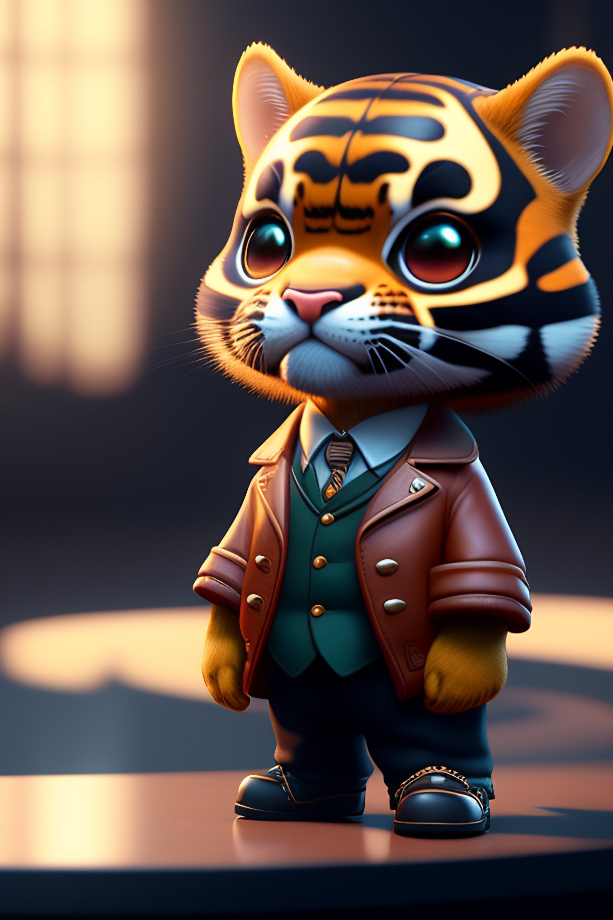 Lexica - Cute small detective tiger standing on 2 feet on theater ...