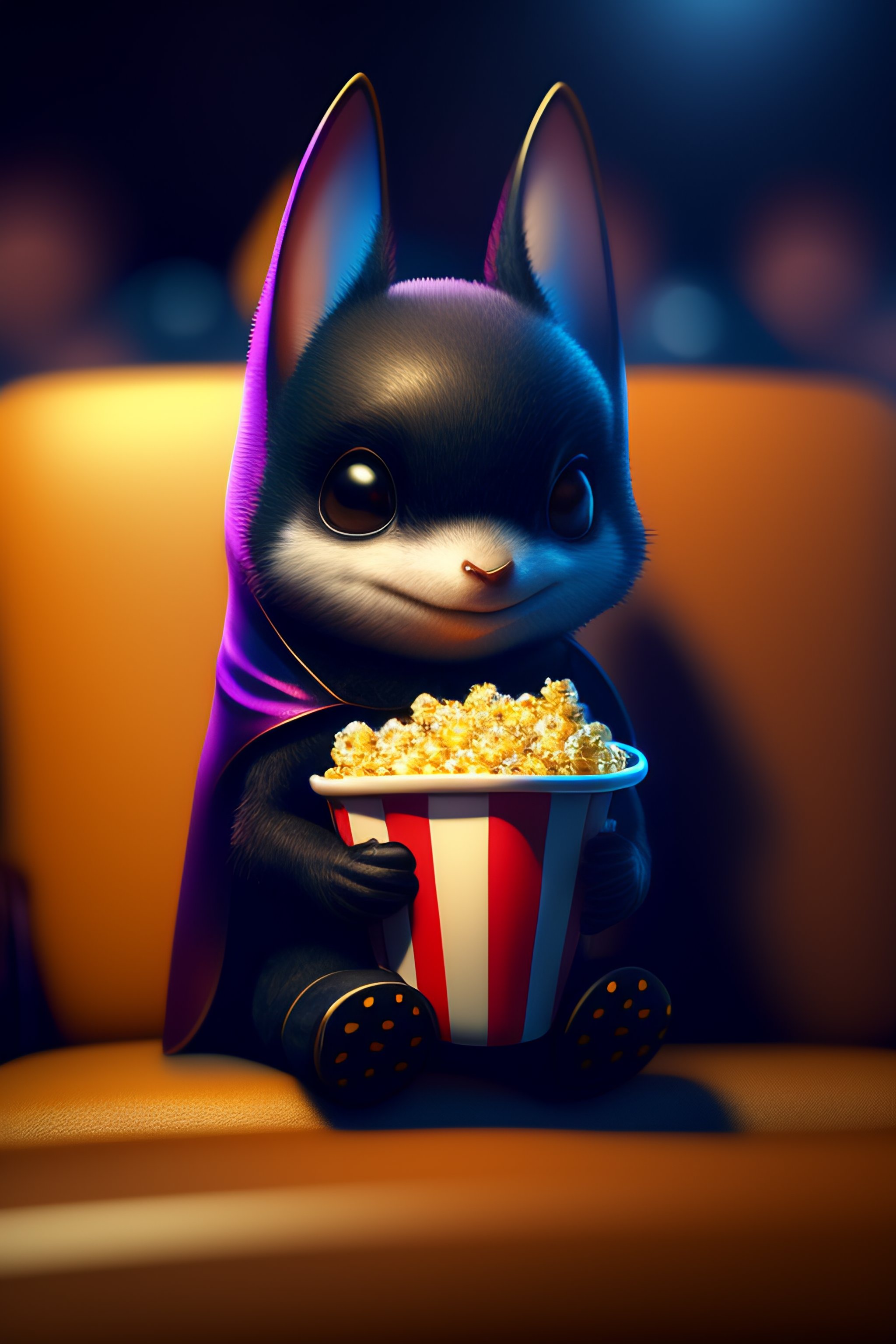 Lexica - Cute small humanoid bat sitting in a movie theater eating ...
