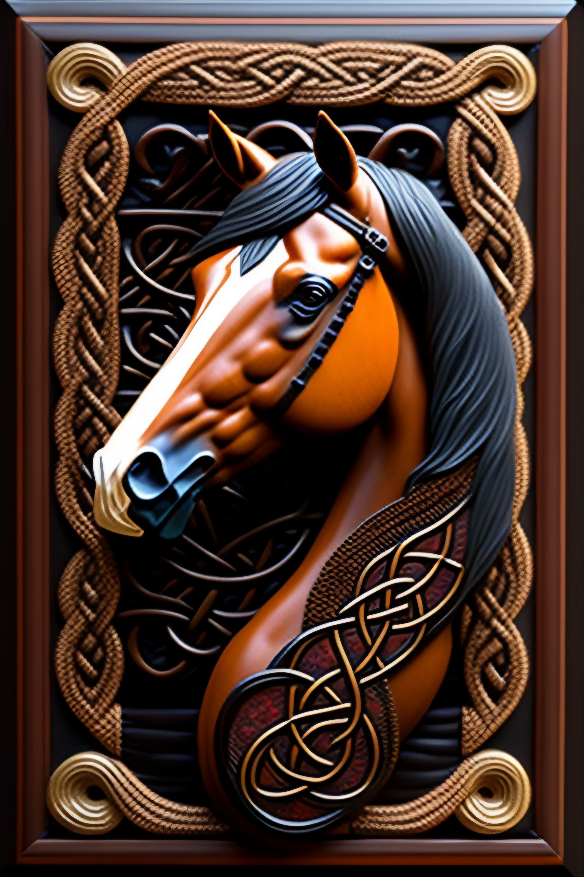 Lexica - Tree woven leather art celtic pony