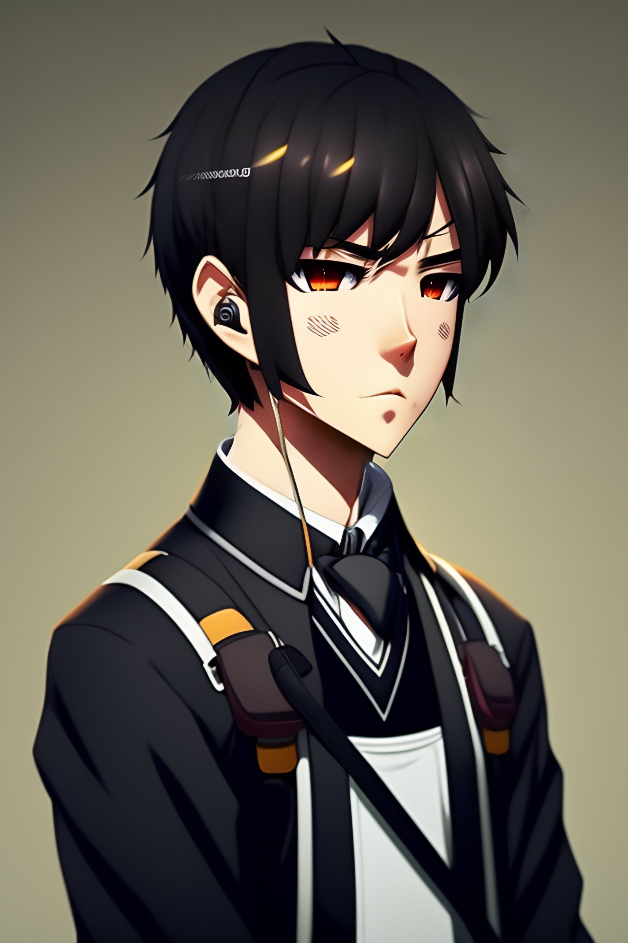 Lexica - Anime school boy, neutral face, black hair tie, black eyes ...