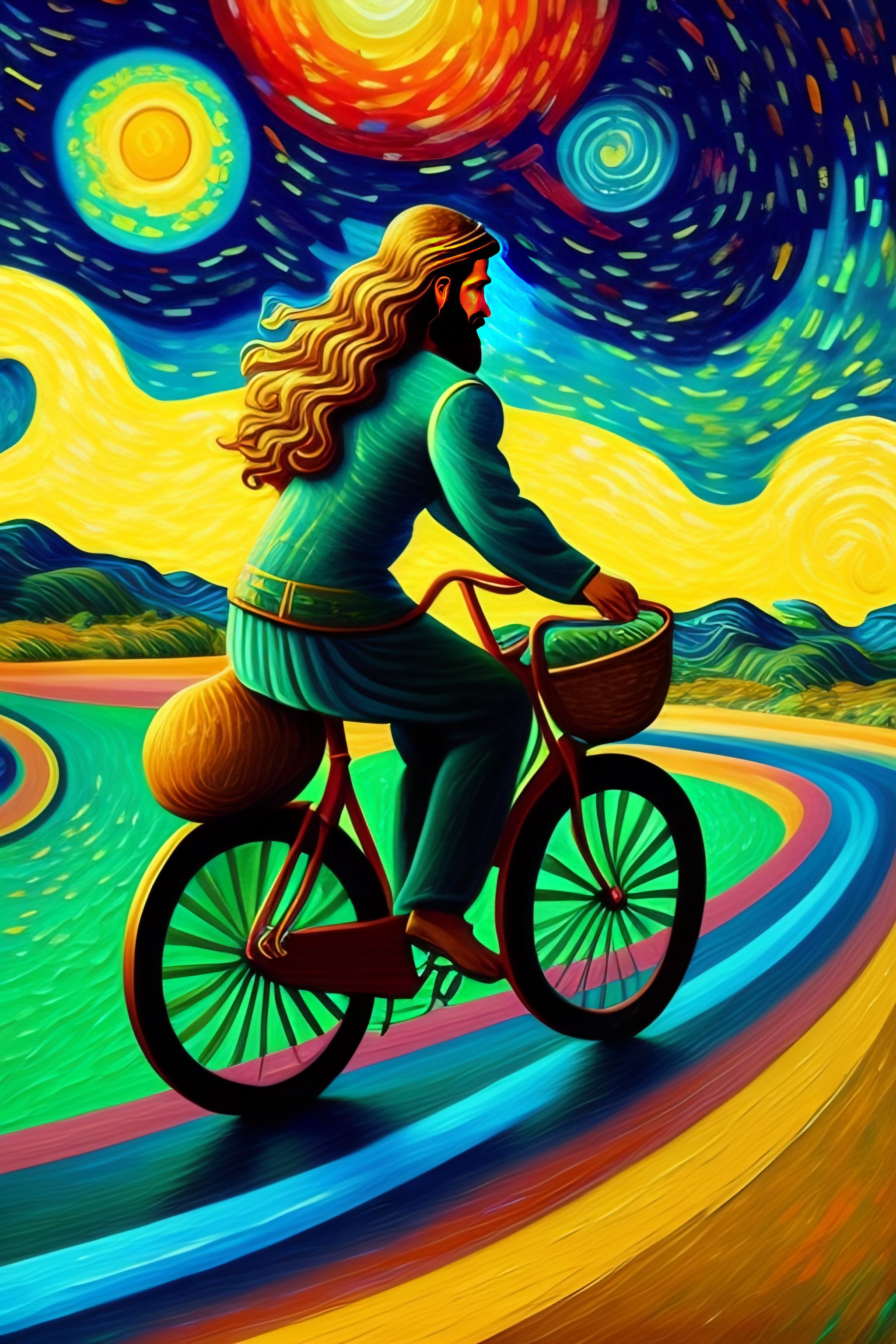 Lexica - Jesus riding a bicycle. Van gogh. centered