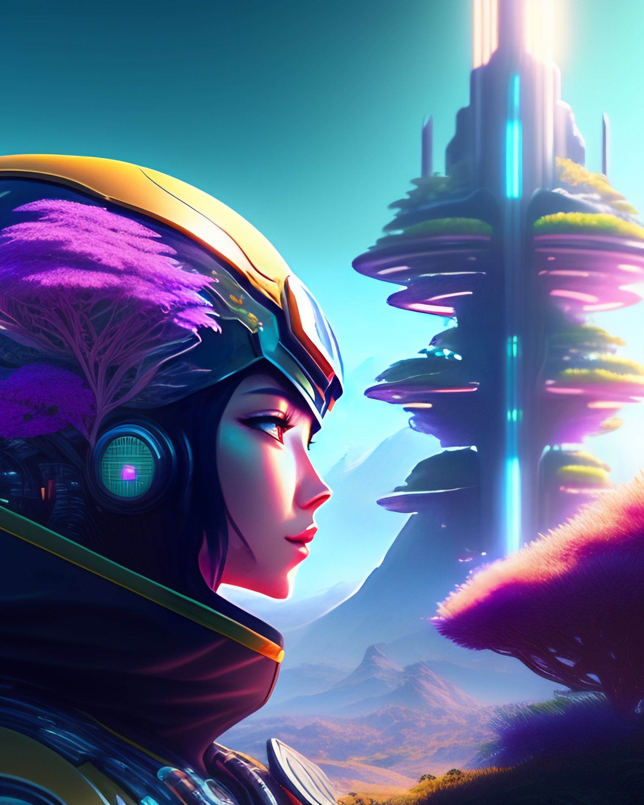 Lexica - A humanoid cyborg looking at a massive giant Organic natural ...