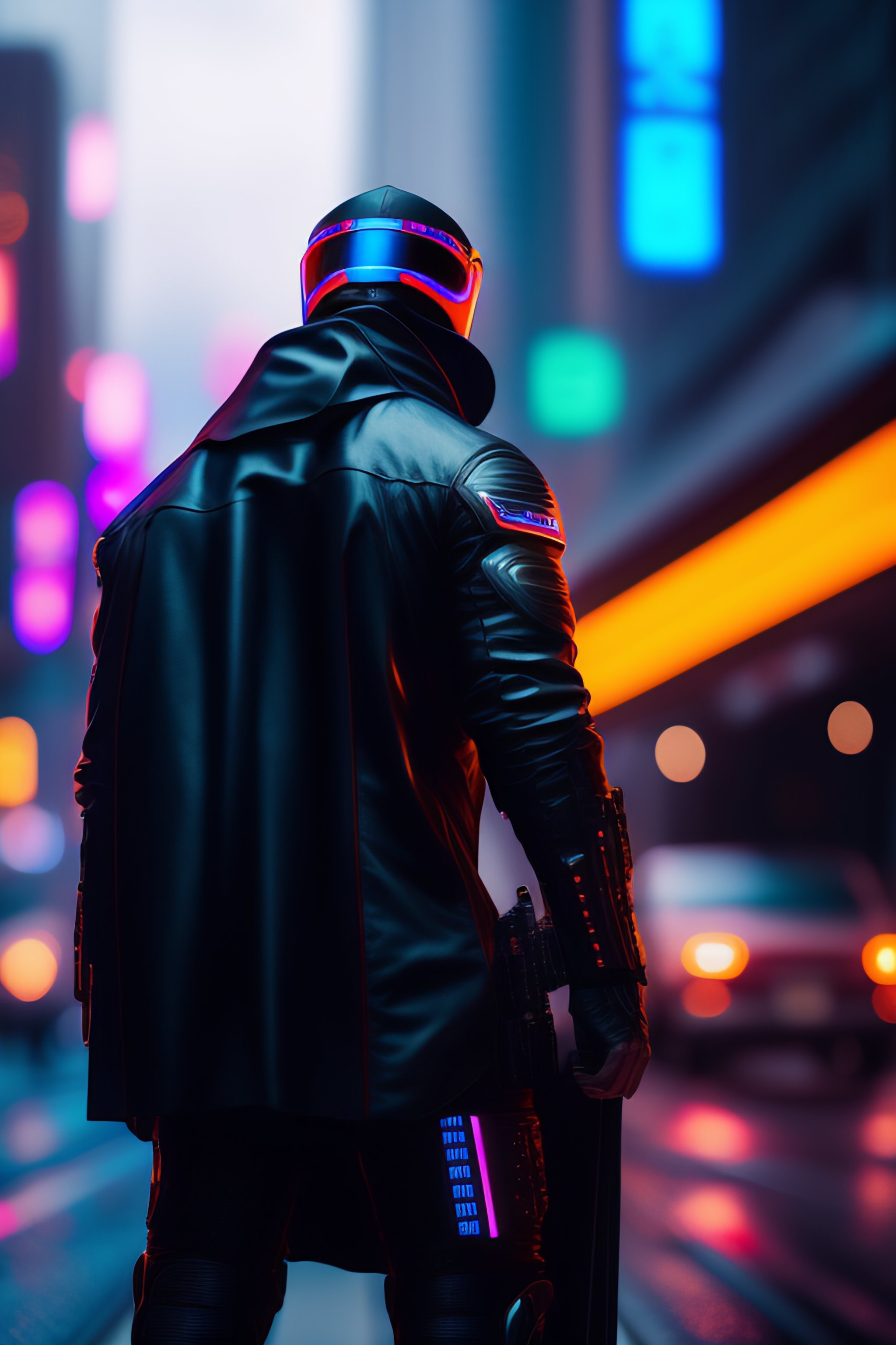 Lexica - Futuristic cyberpunk masked assassin, half cyborg, riding a ...