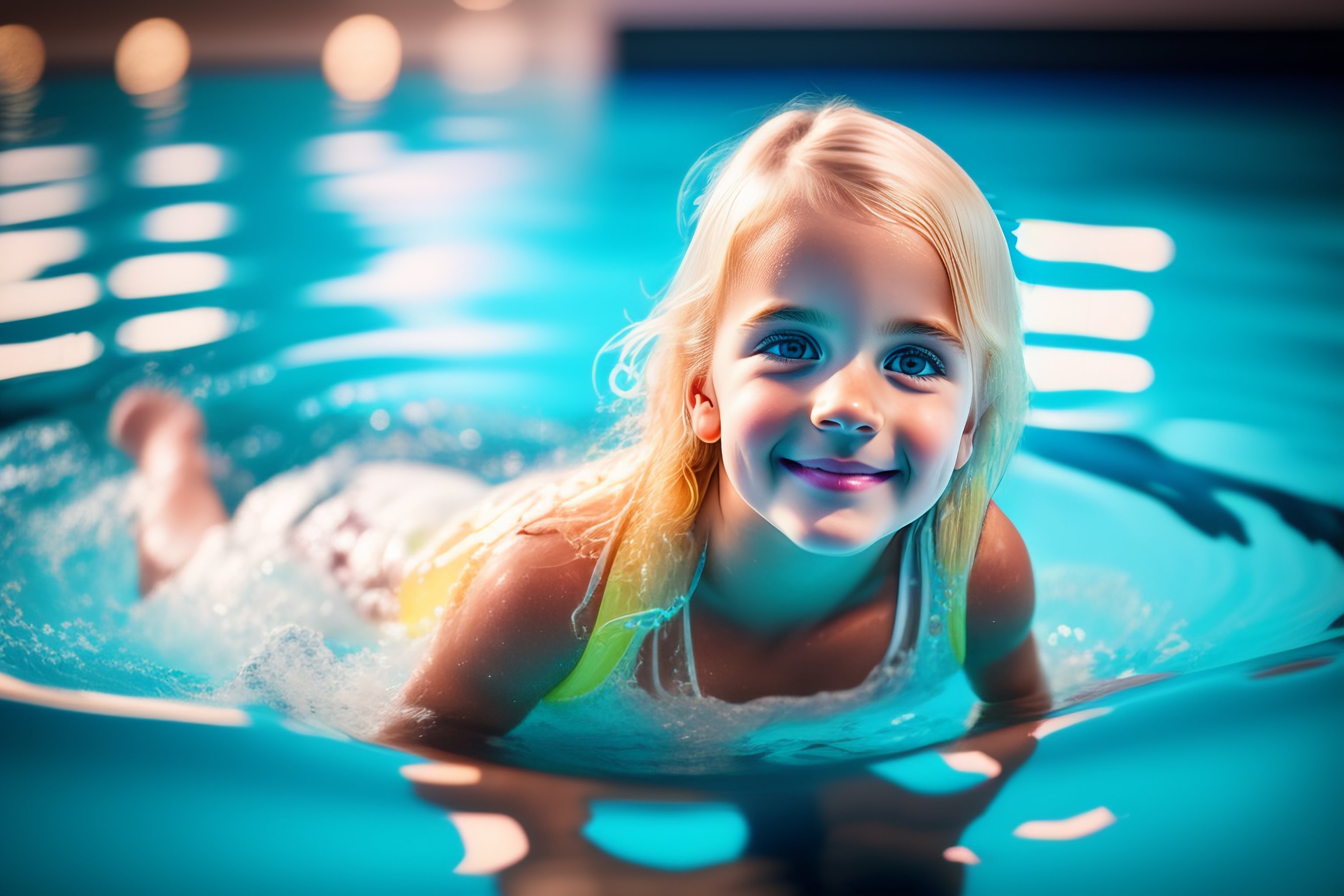 Lexica - Cute blond girl swiming in pool
