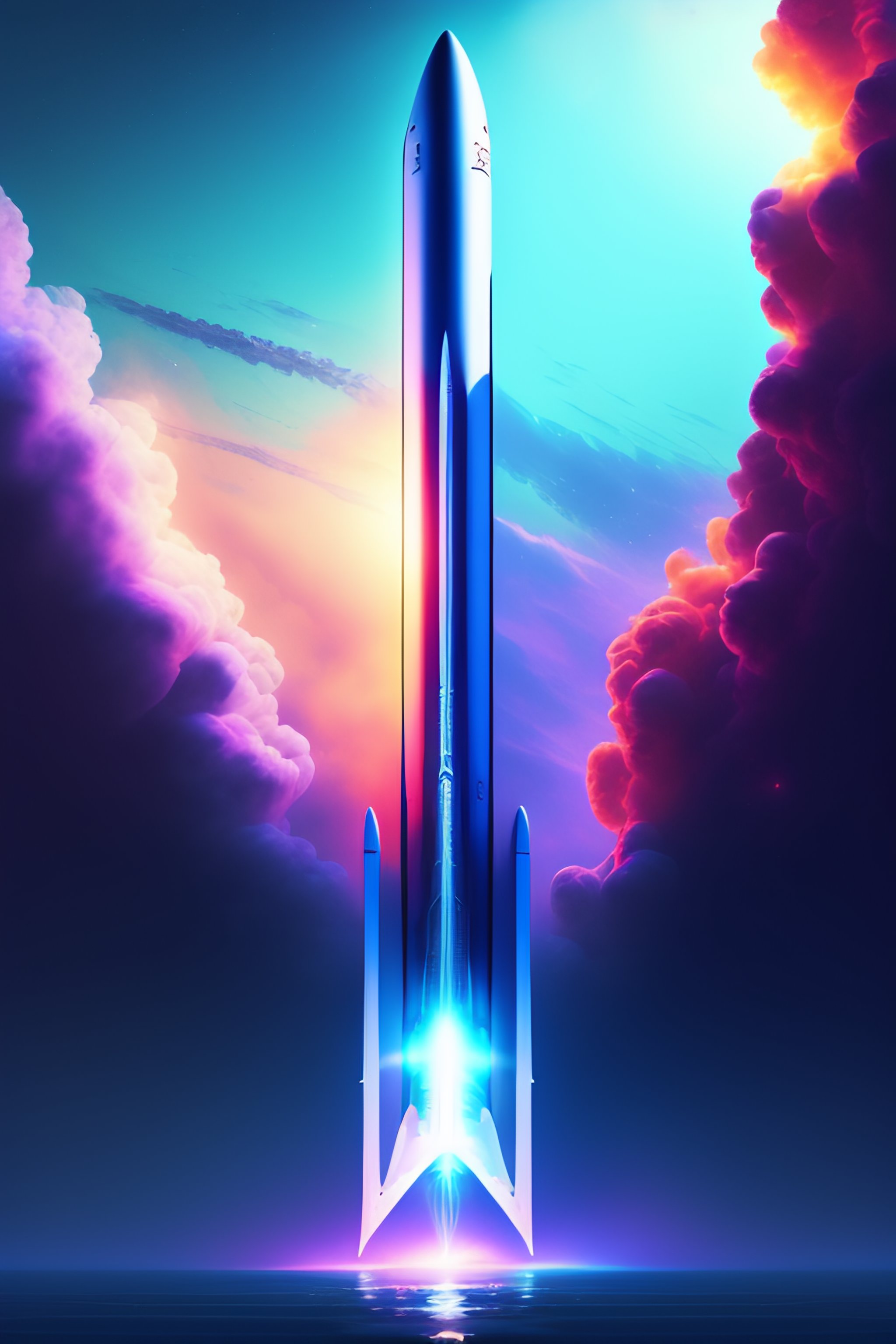 Lexica - Spacex starship launching, poster style, symmetric, cyberpunk ...