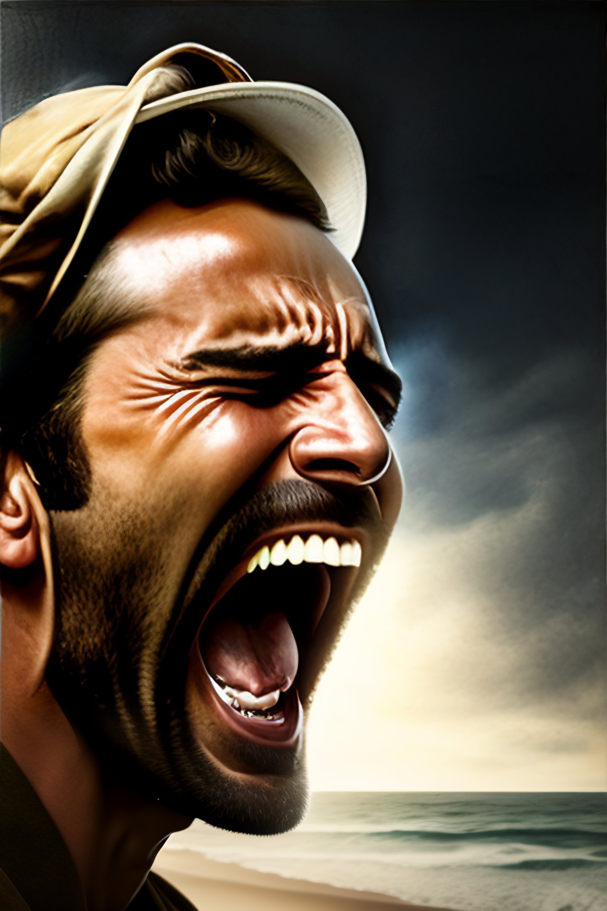 Lexica - Portrait of european man screaming, crying