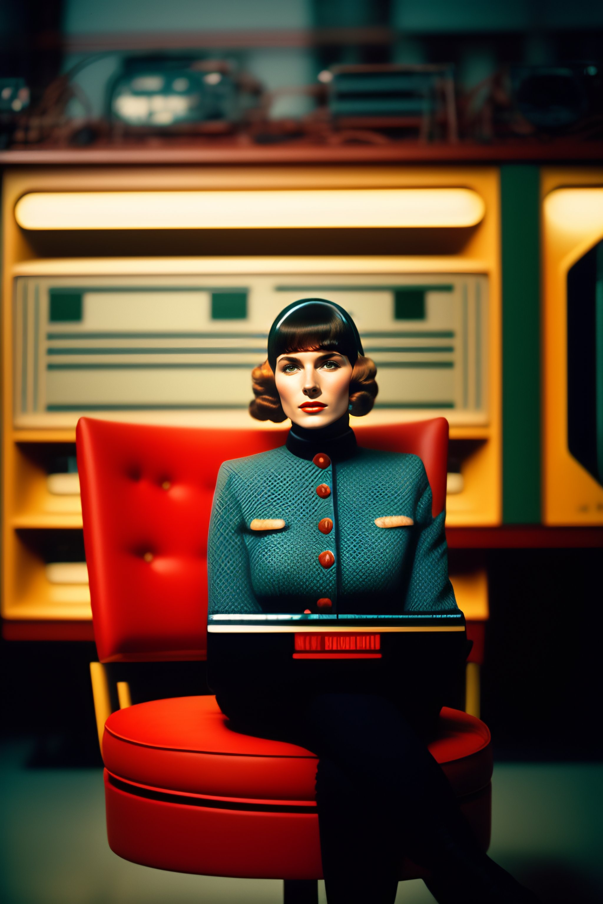 Lexica - A Soviet girl sitting in a chair in front of a soviet computer ...