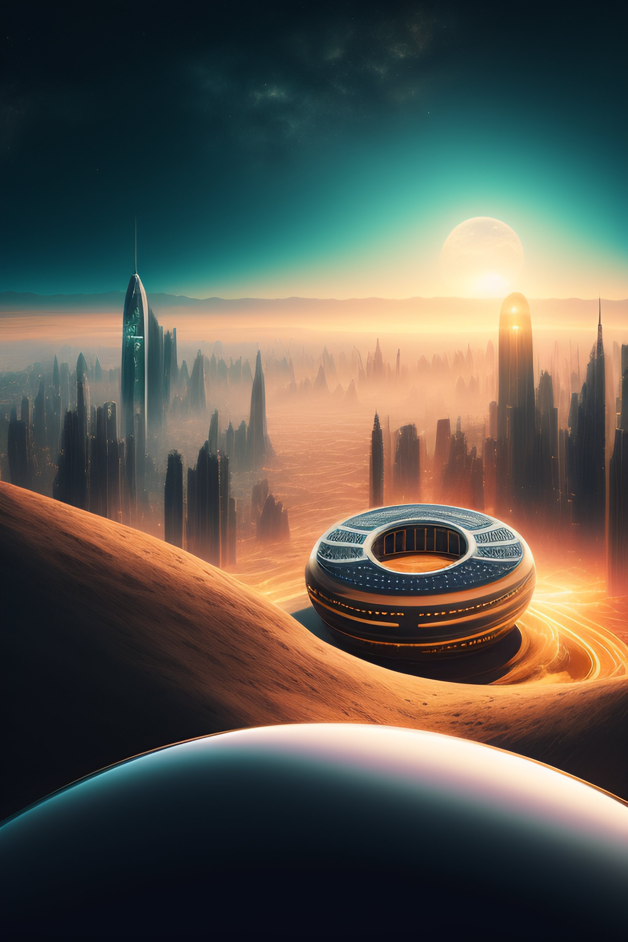 Lexica - Cinematic photo of a planet sized spaceship city ring