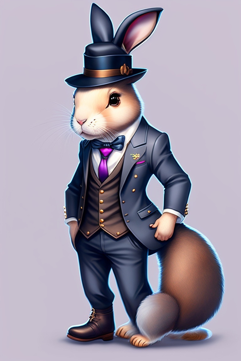 Lexica - Silver rabbit cute in a suit, top hat, and pocket watch ...