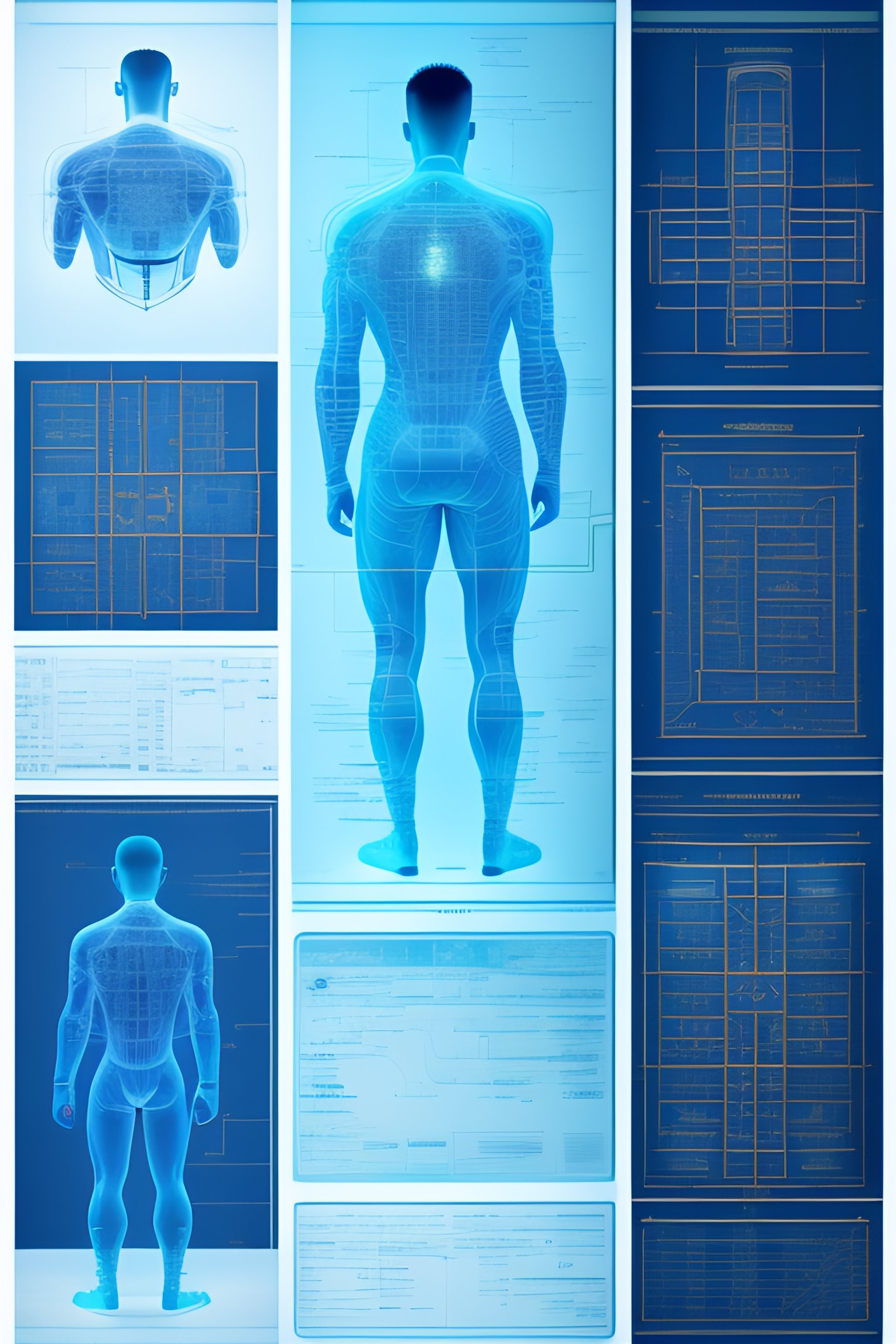 Lexica - Detailed schematics of a young male cyborg, Venetian man ...