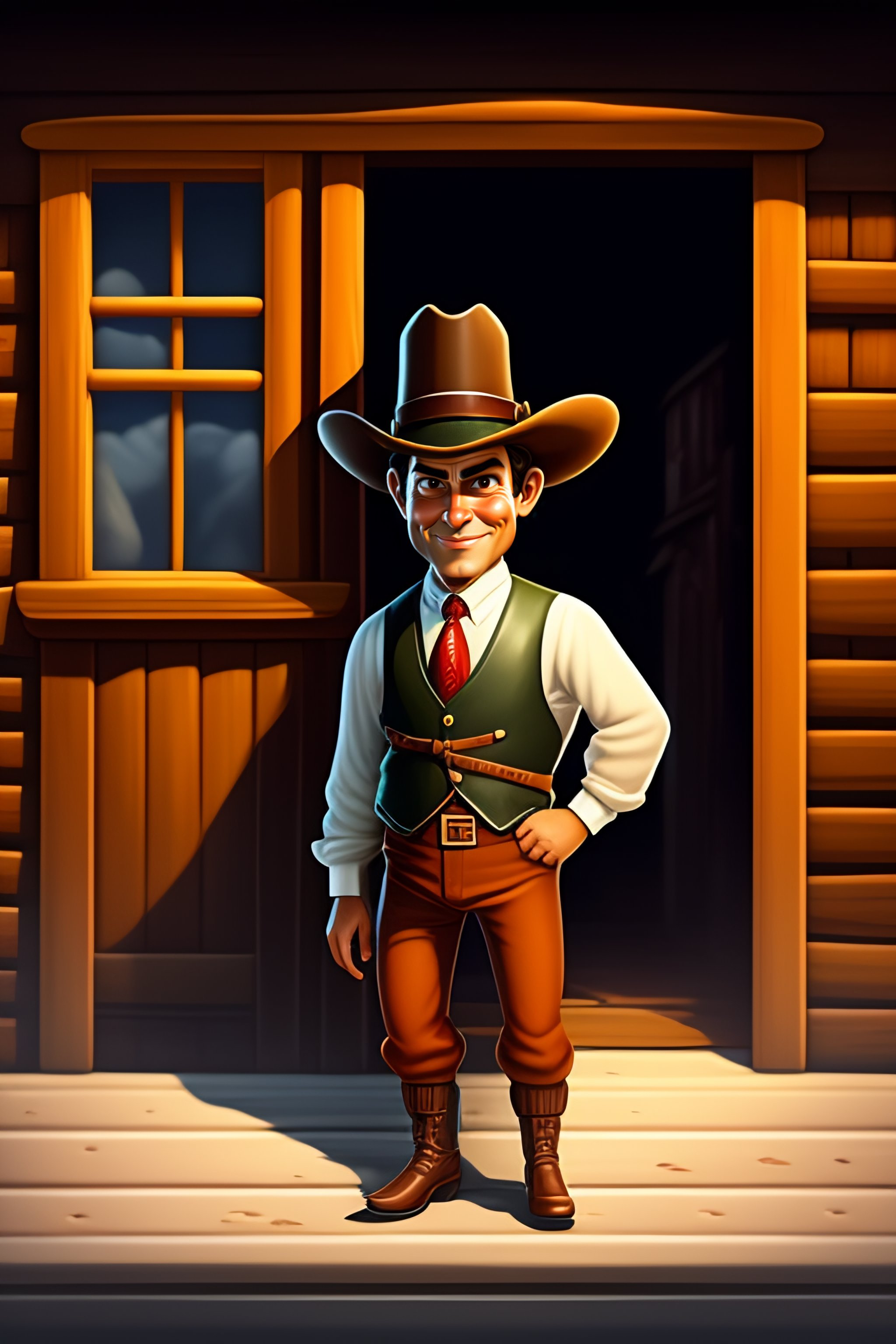 Lexica - CARTOON CAWBOY MAN IN FRONT OFF A SALOON