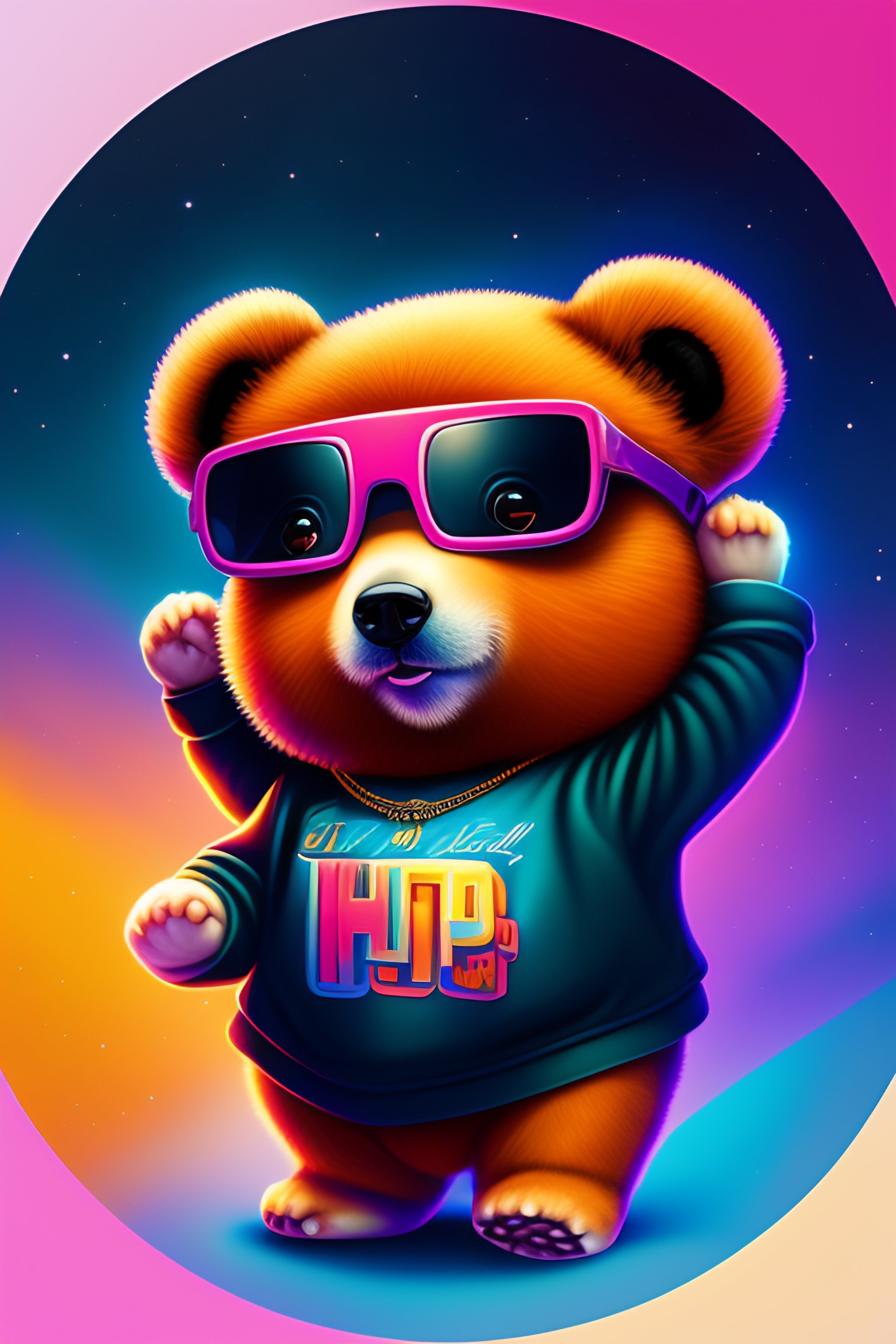 Lexica - Hip hop cute baby bear,wearing big necklace eyeglass hip hop ...