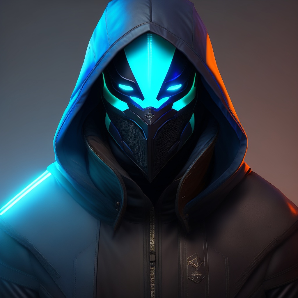 Lexica - Male charater, hooded, cyberpuk,neon blue,mask dark Shadows