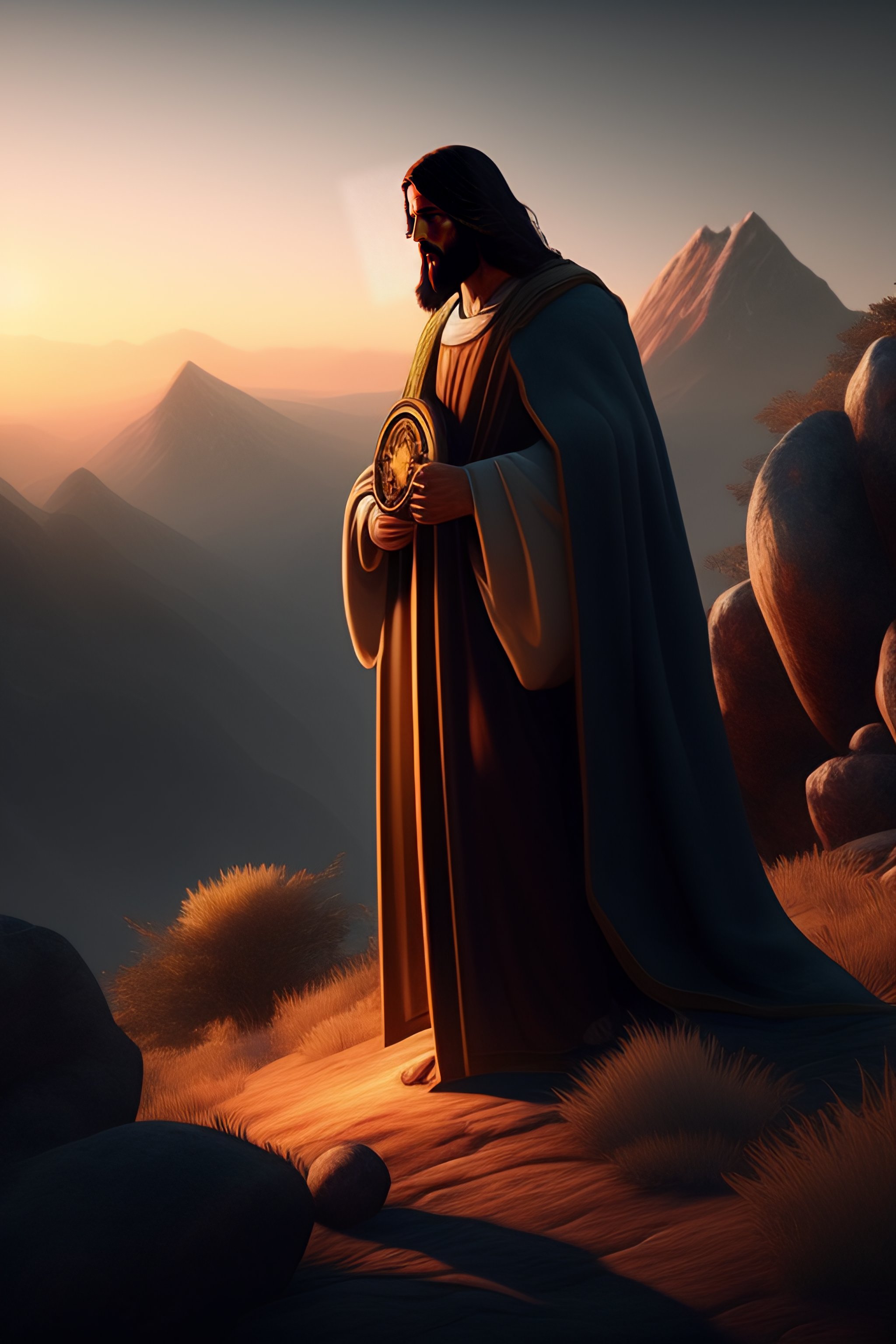 Lexica - Imagine a mountain at dusk with jesus on the cross all bruised ...