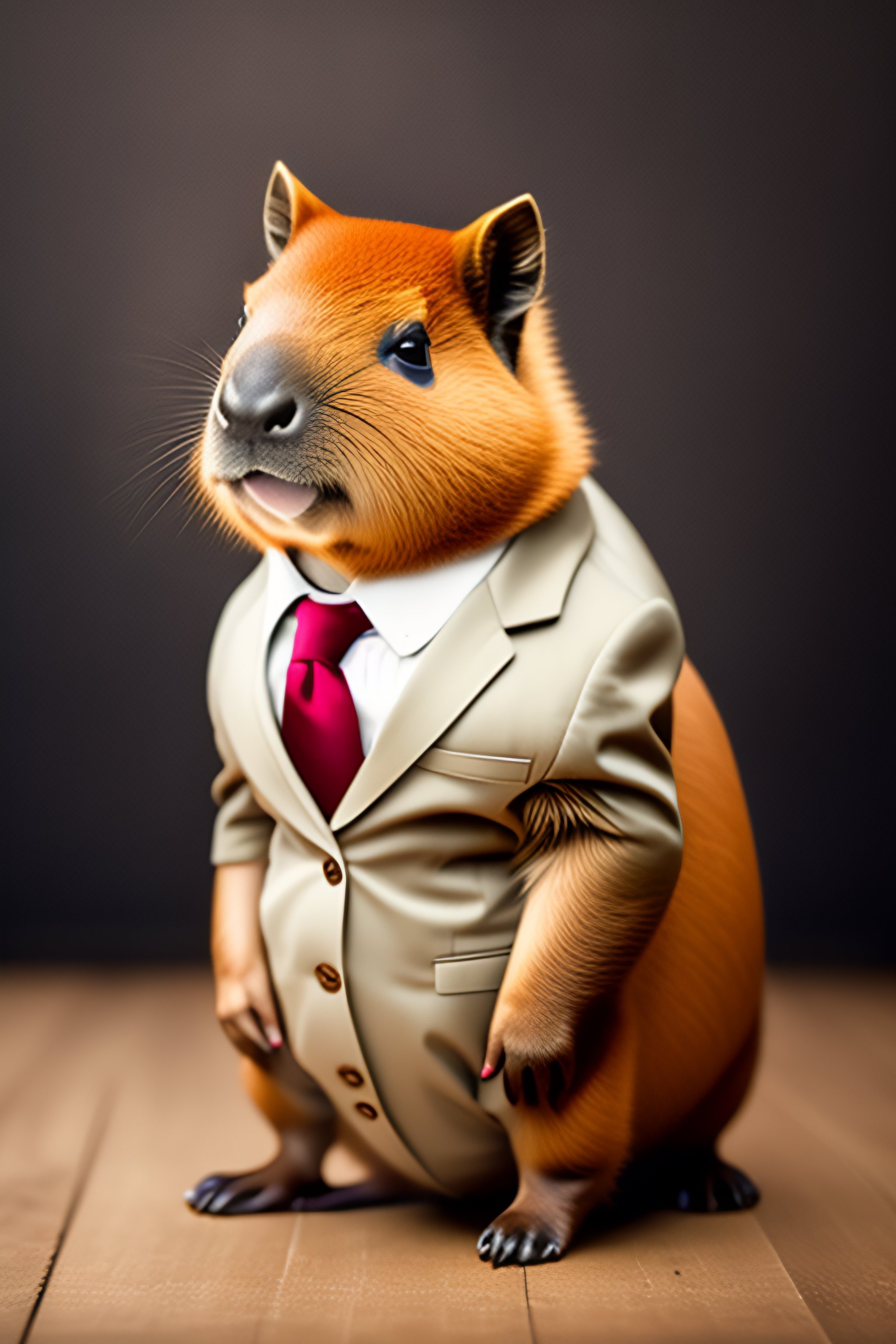 Lexica - A cute capybara standing up and wearing a suit an tie