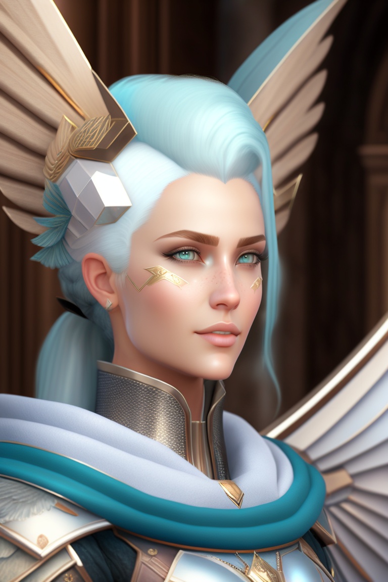 Lexica - Female aasimar with pale blue hair ,a scar to her right eye ...