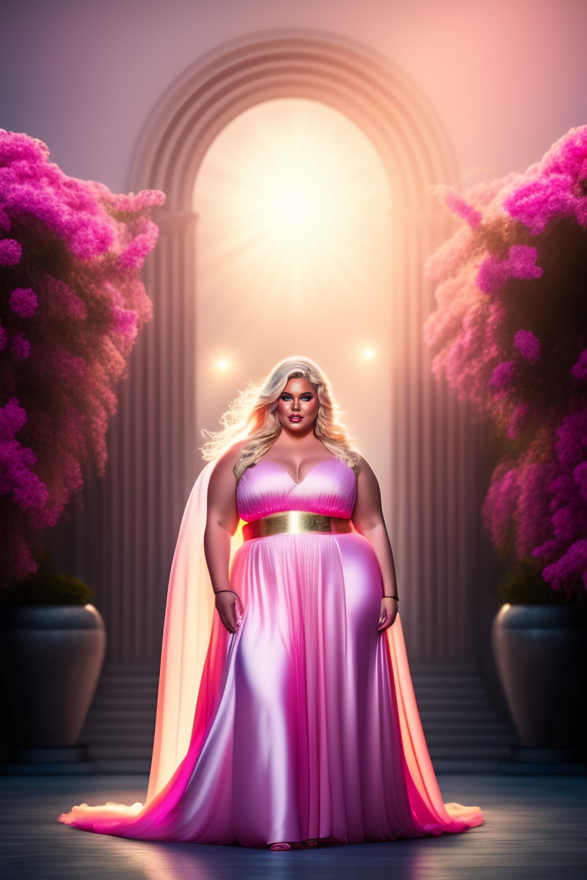 Lexica - Full body plus size blonde goddess stands proud and strong ...