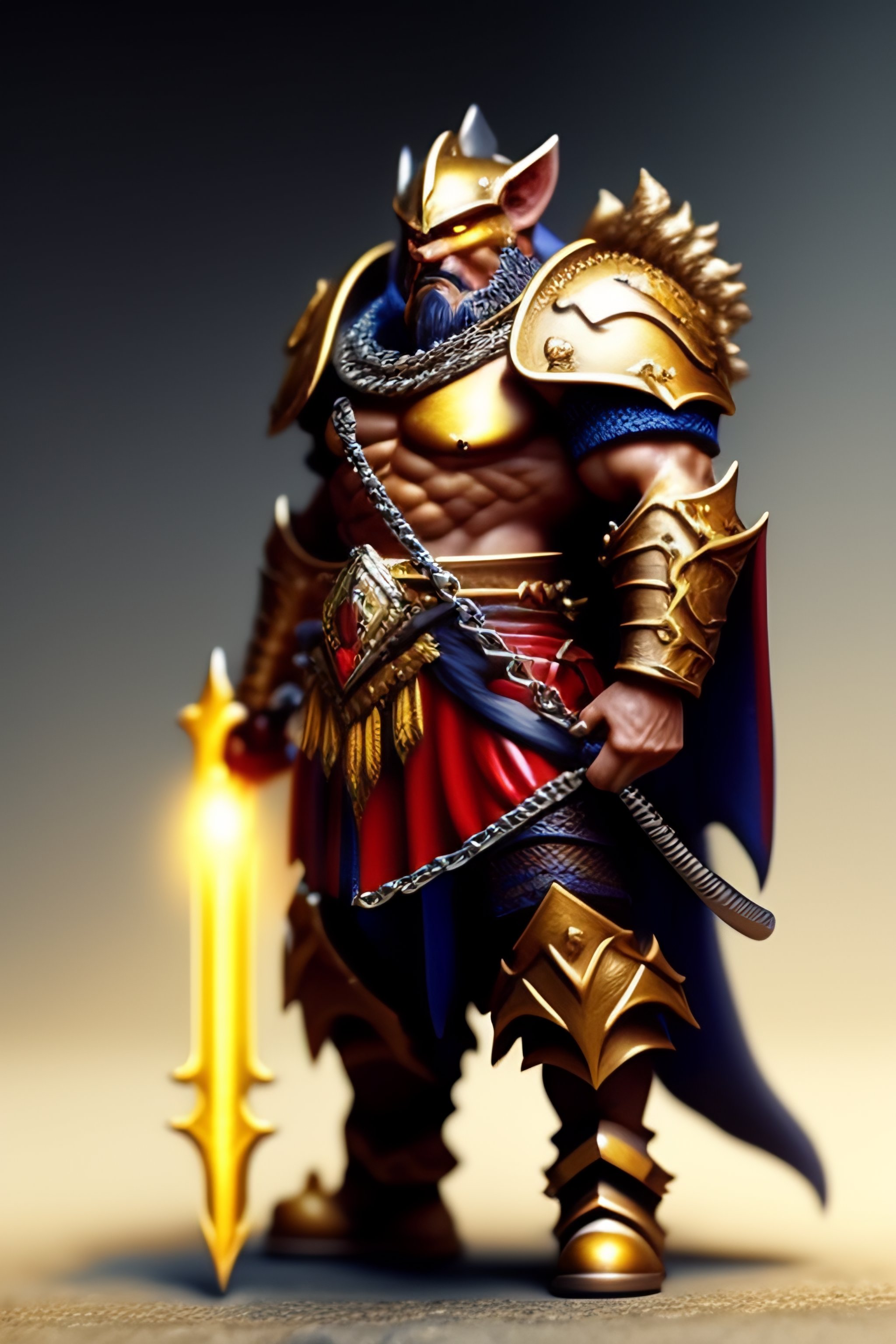 Lexica - Ork, male, paladin, yellow eyes, chain mail, full body, hammer