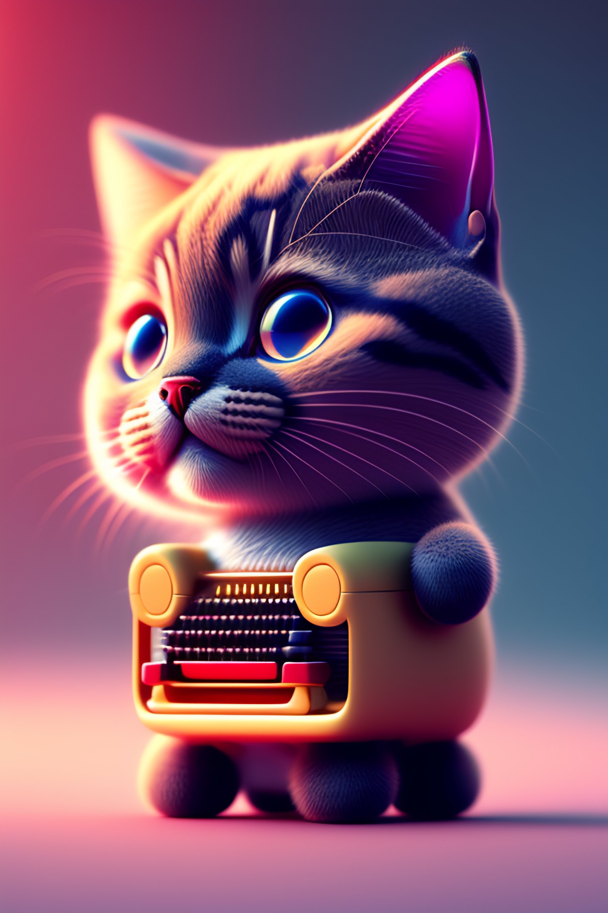 Lexica - Tiny cute cat using a typewriter toy, standing character, soft ...
