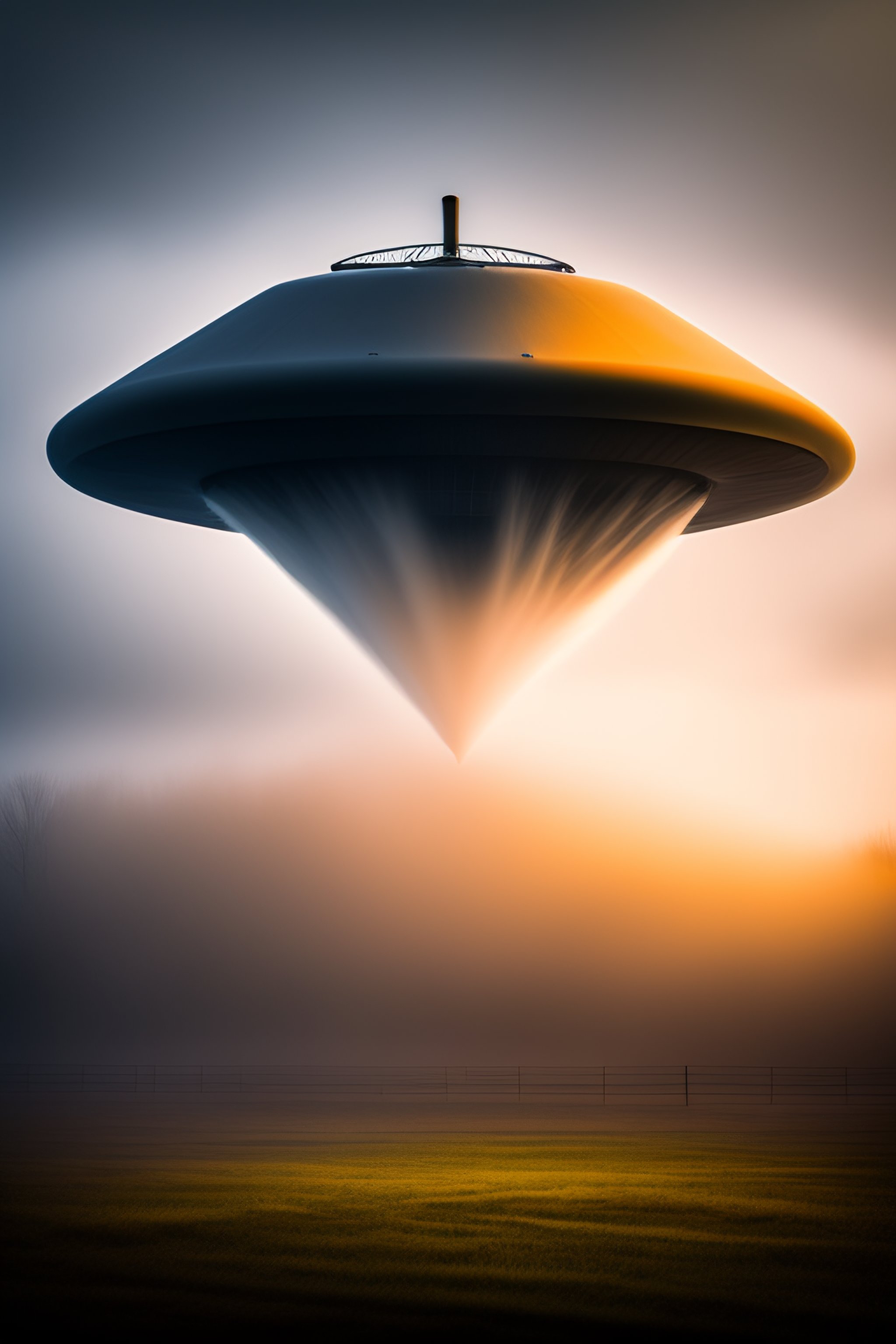 Lexica - Ufo in the fog, famrhouse