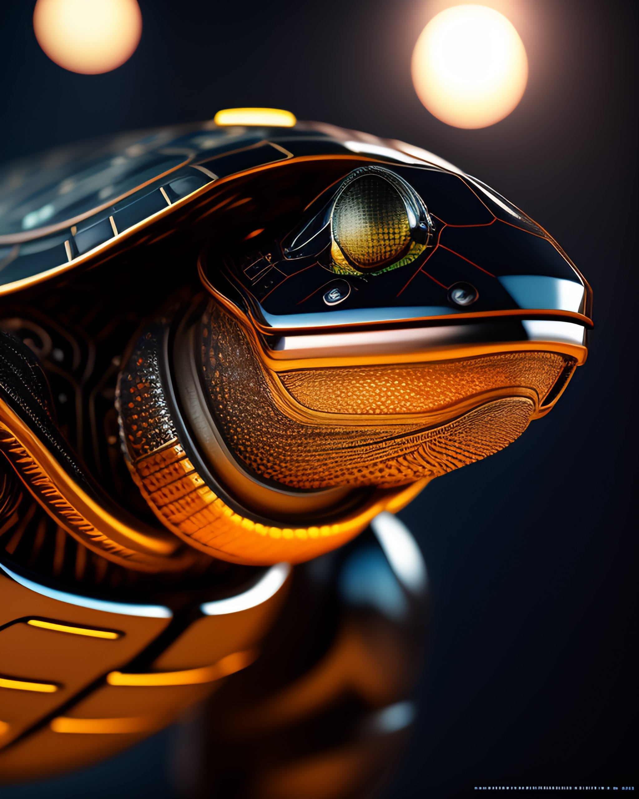 Lexica - Portrait of a cybernetic posed black turtle, wide angle lens ...