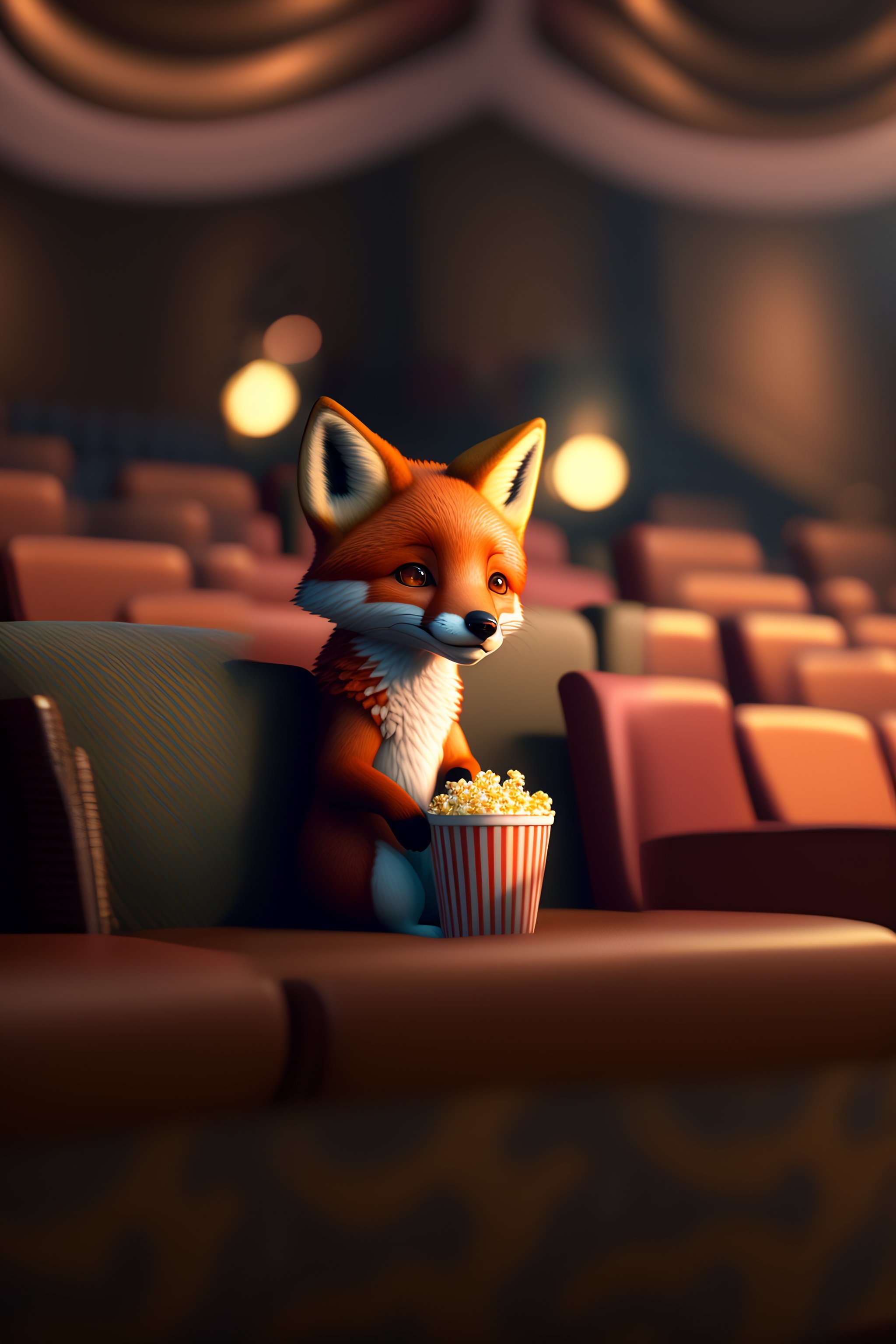 Lexica - Cute small humanoid Fox woman sitting in a movie theater ...