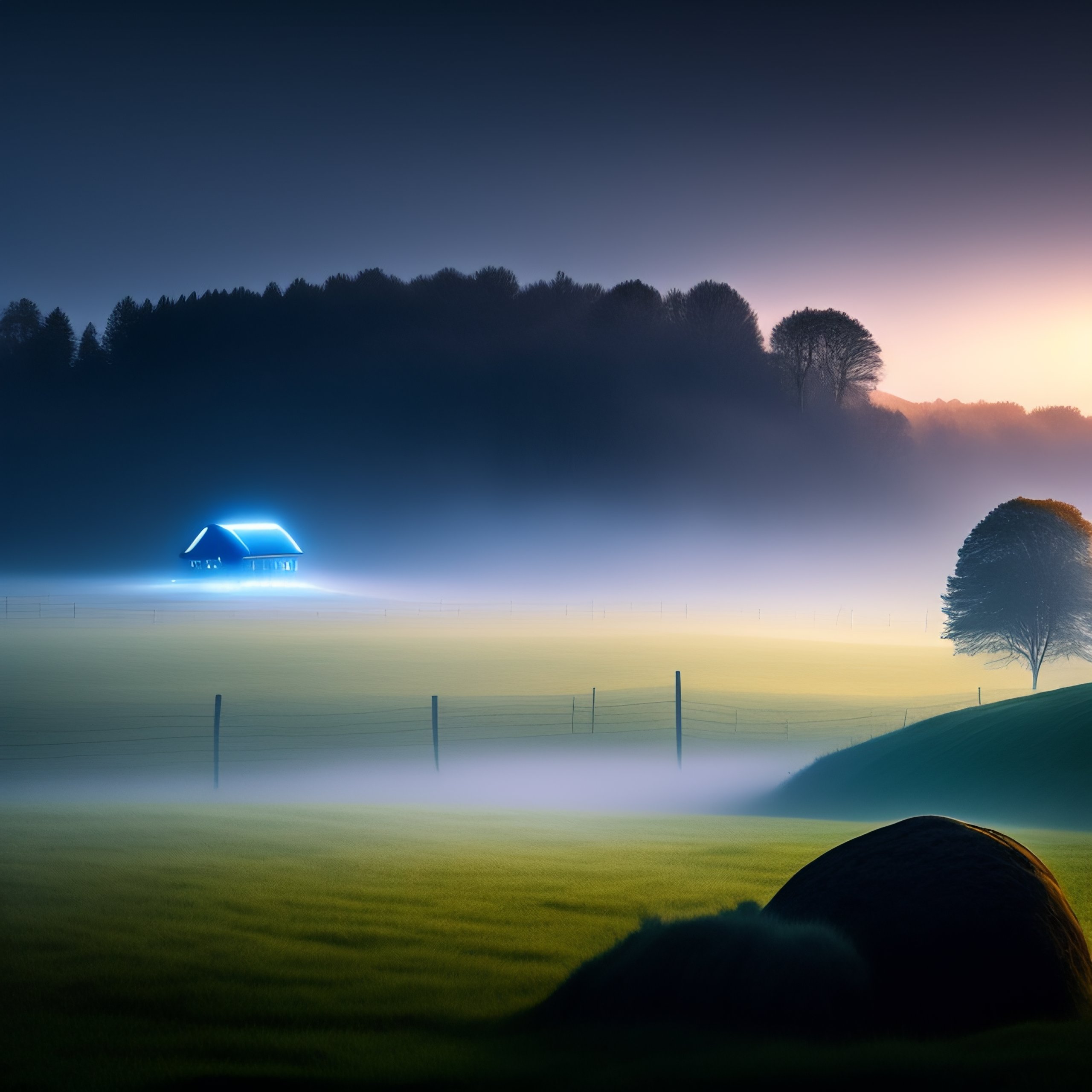 Lexica - A stealthy ufo with small blue lights on the side hovering ...