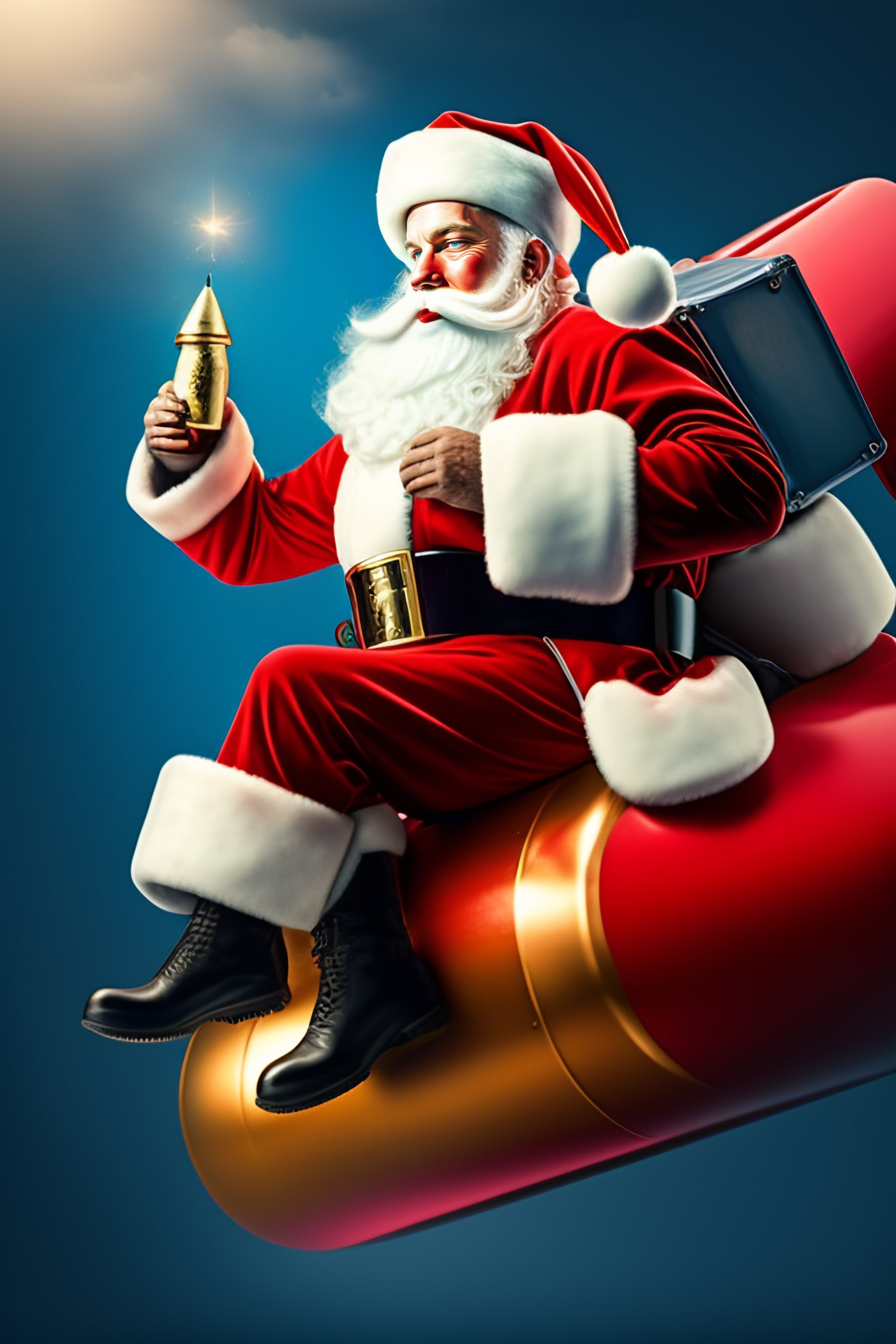 Lexica - Santa climbing out of a redbull can