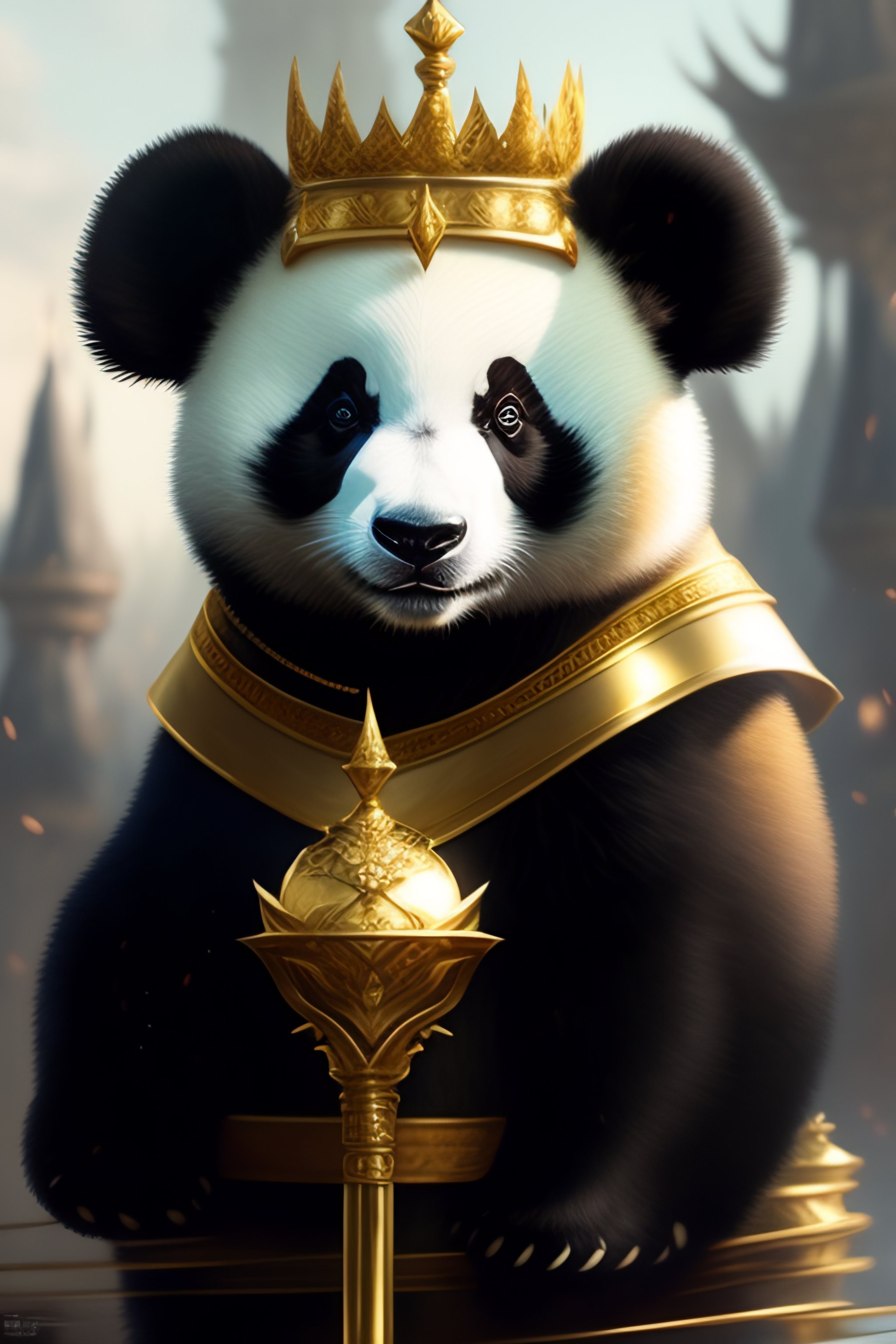 Lexica - Baby panda with crown and golden sword, bloody eyes, by greg ...