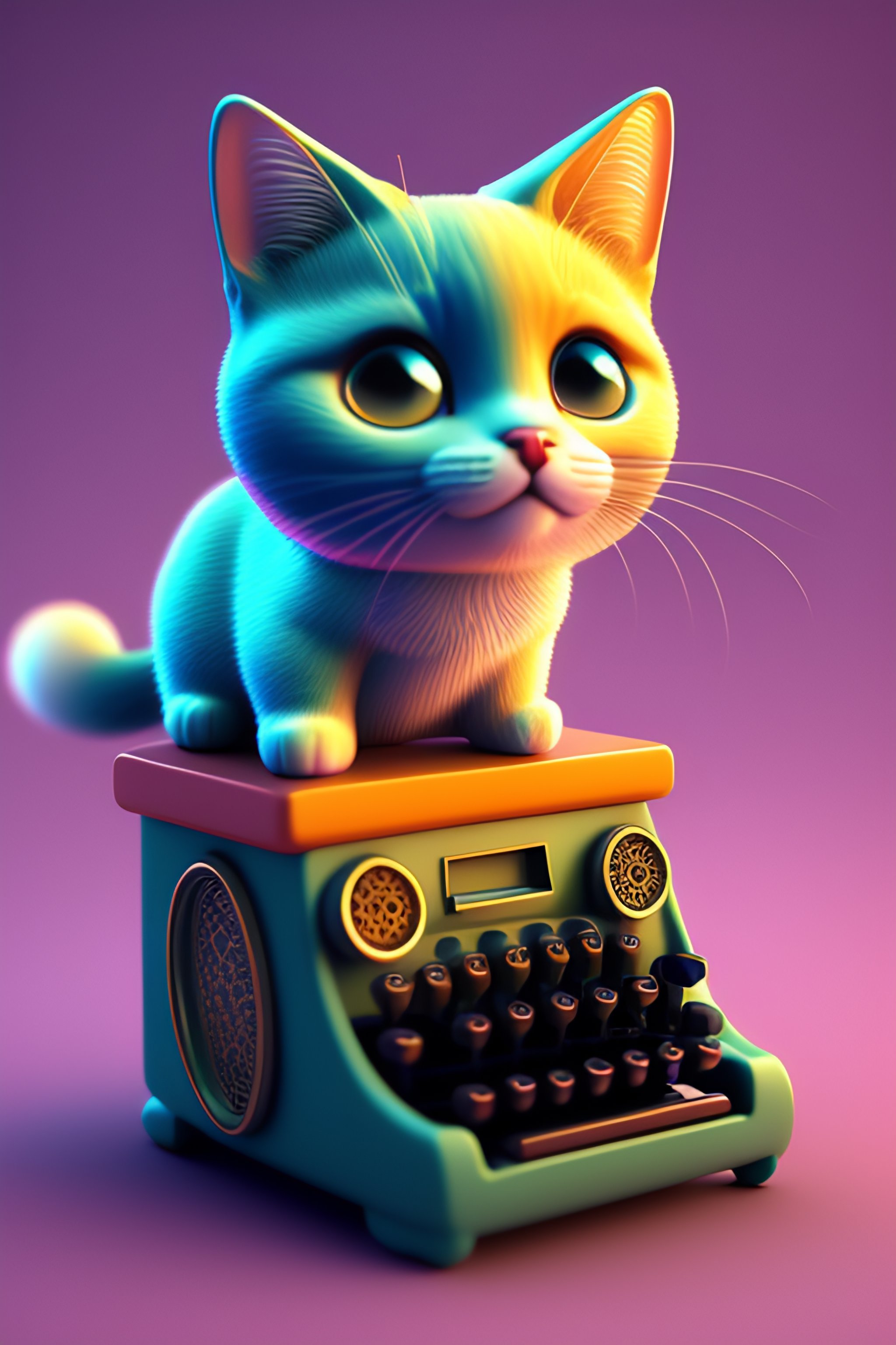 Lexica - Tiny cute cat using a typewriter toy, standing character, soft ...