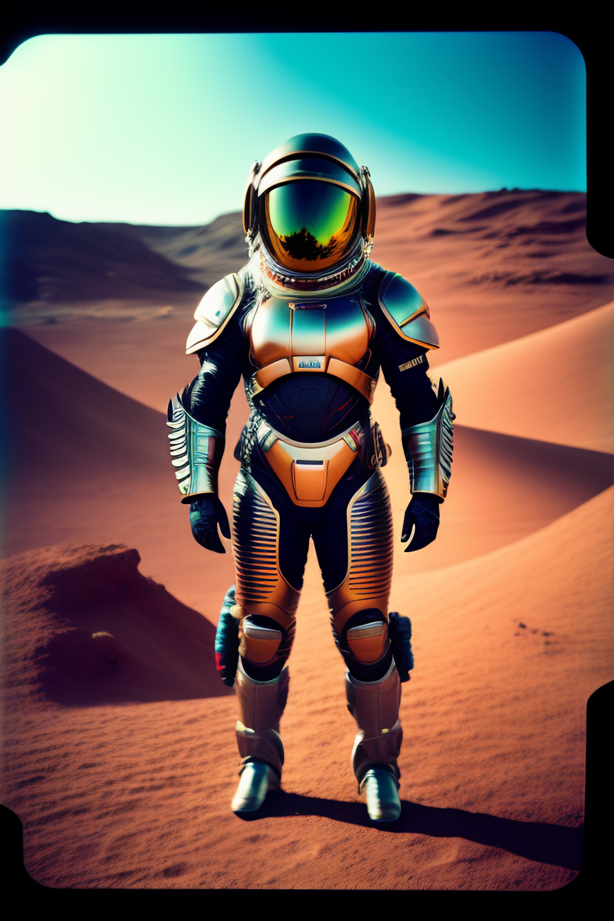 Lexica - Polaroid picture of a spartan space suit in alien planet ...