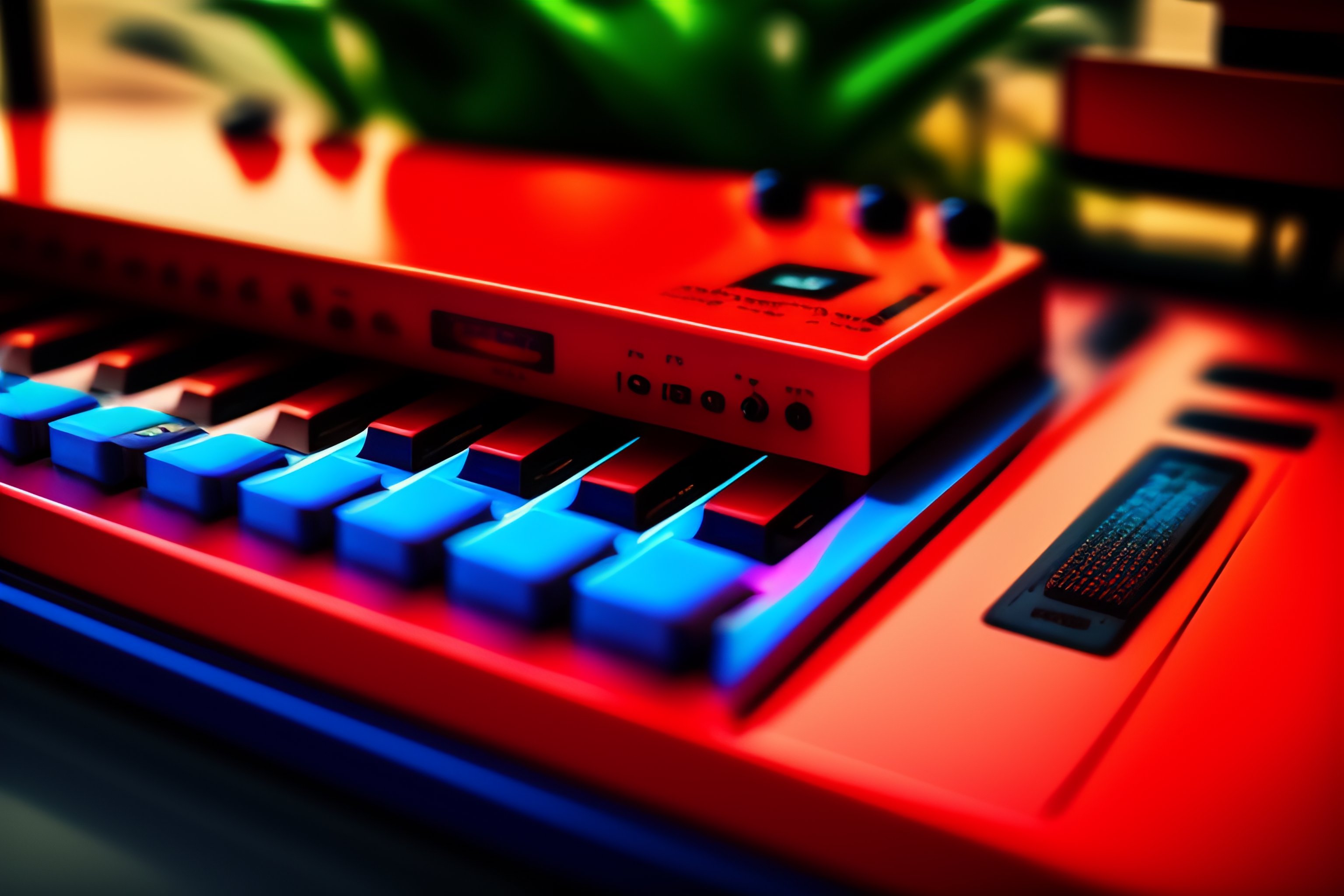 Lexica - Music desk red blue dj cozy plants