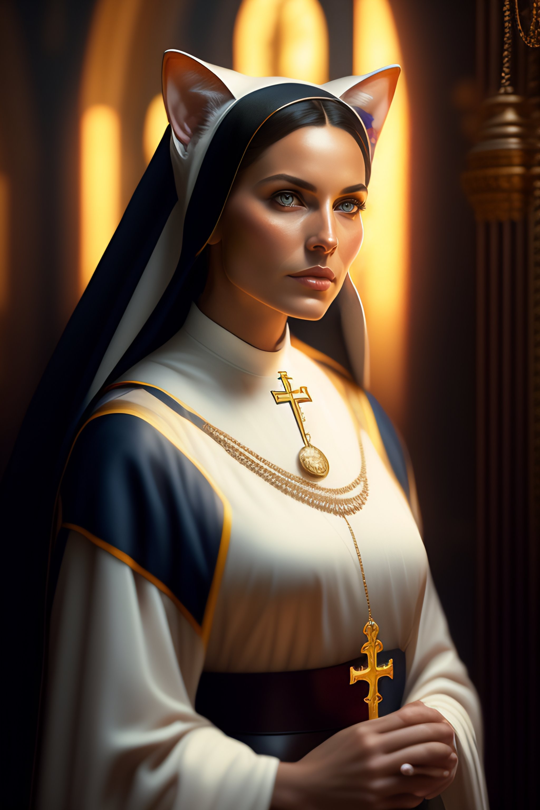 Lexica - Portraitof a domestic shorthair cat as nun, bible, church ...