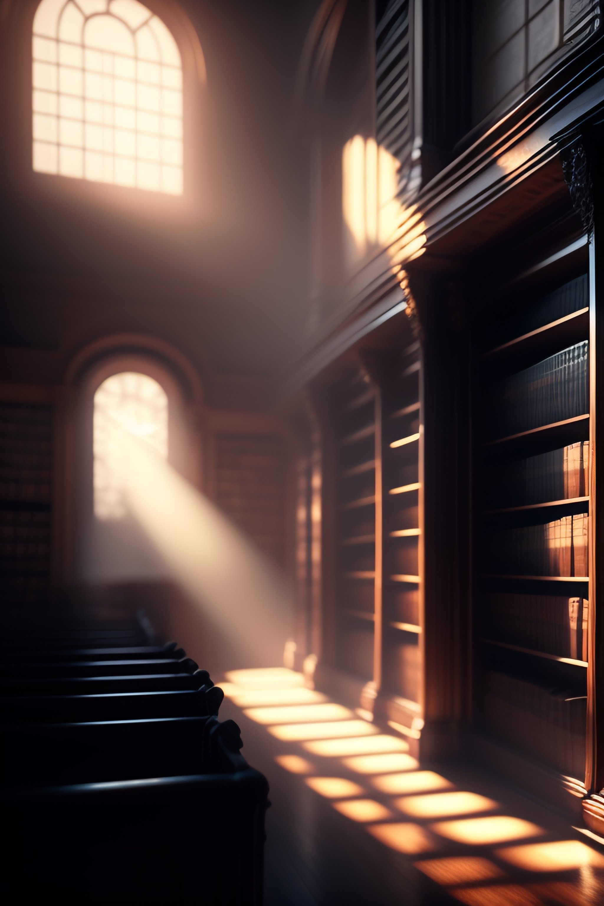 Lexica - A movie still image of an old dusty library, shafts of light ...