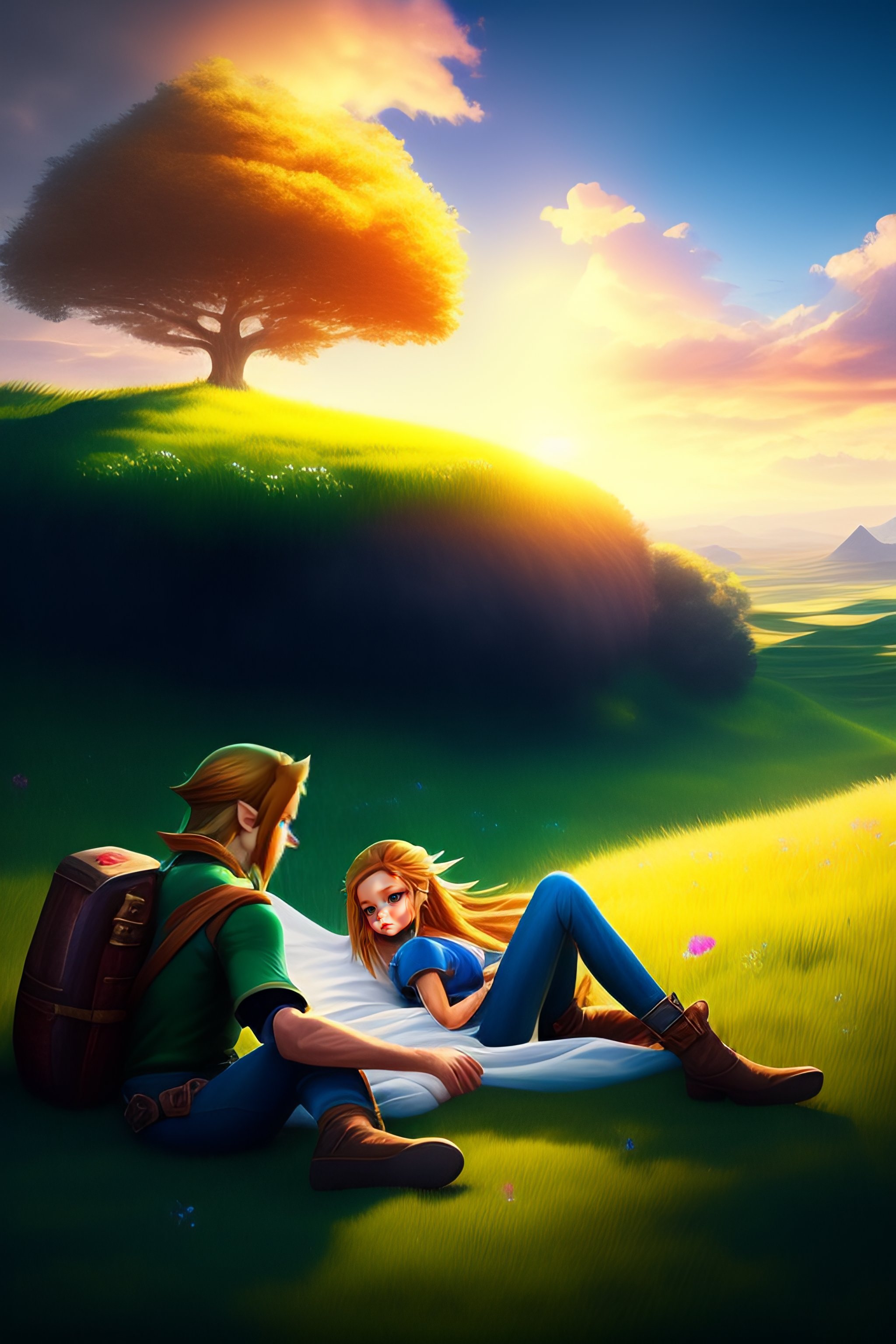 Lexica - Link and Zelda sleeping on grassland during the afternoon ...