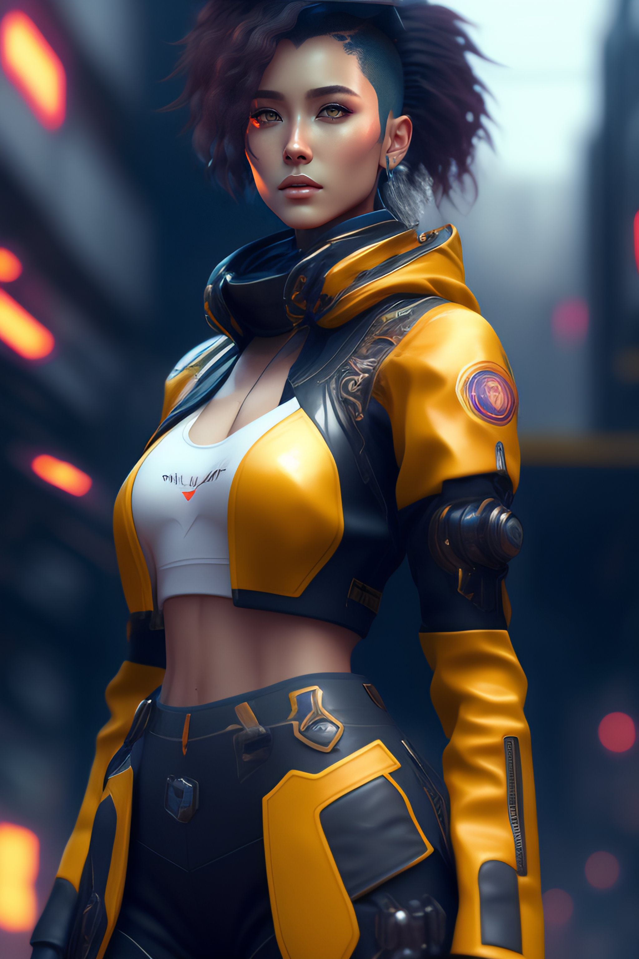 Lexica - Mech Punk clothes with short hair girl, battle status, hyper ...