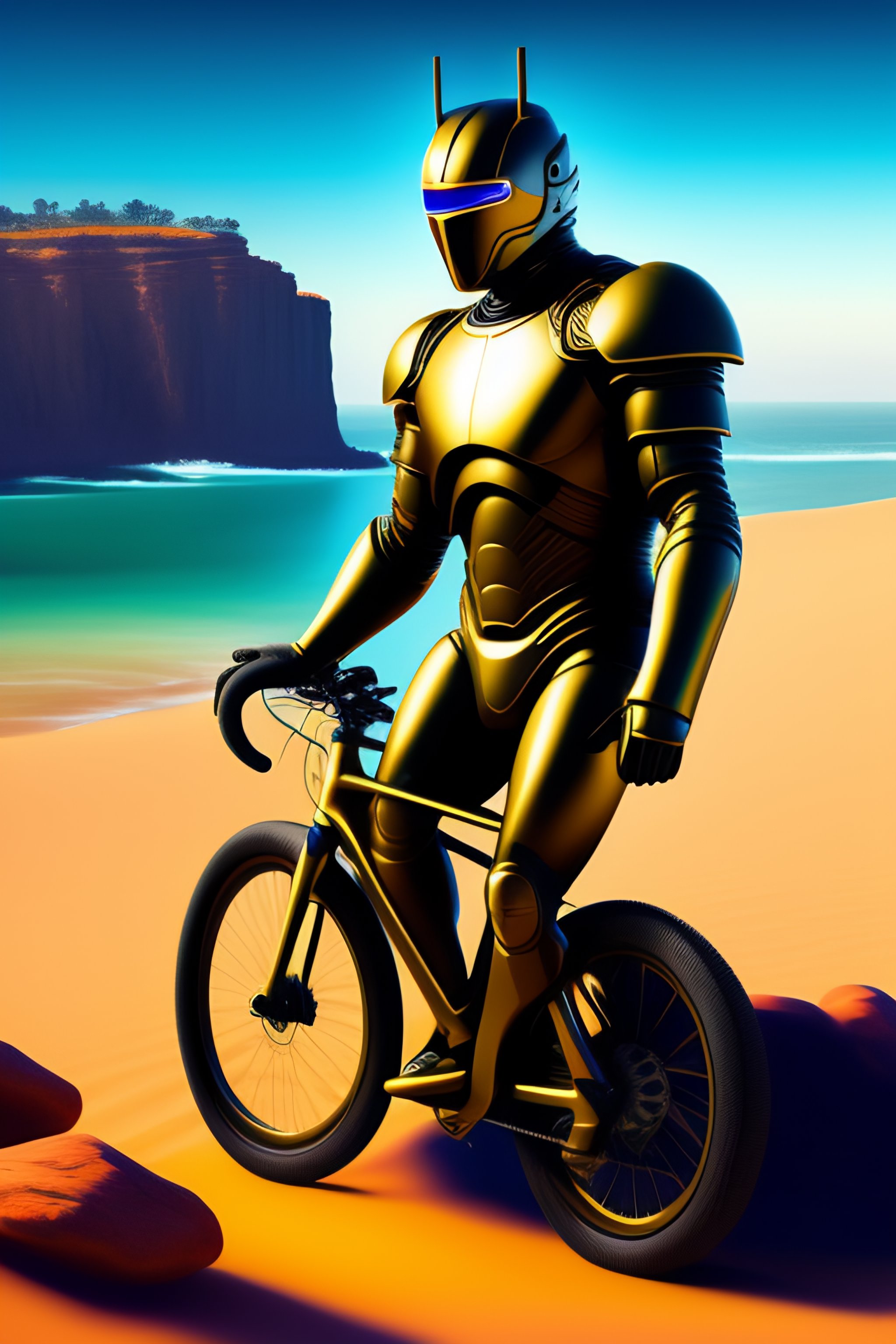 Lexica - Android man on a bike on a rock in the style of Monet