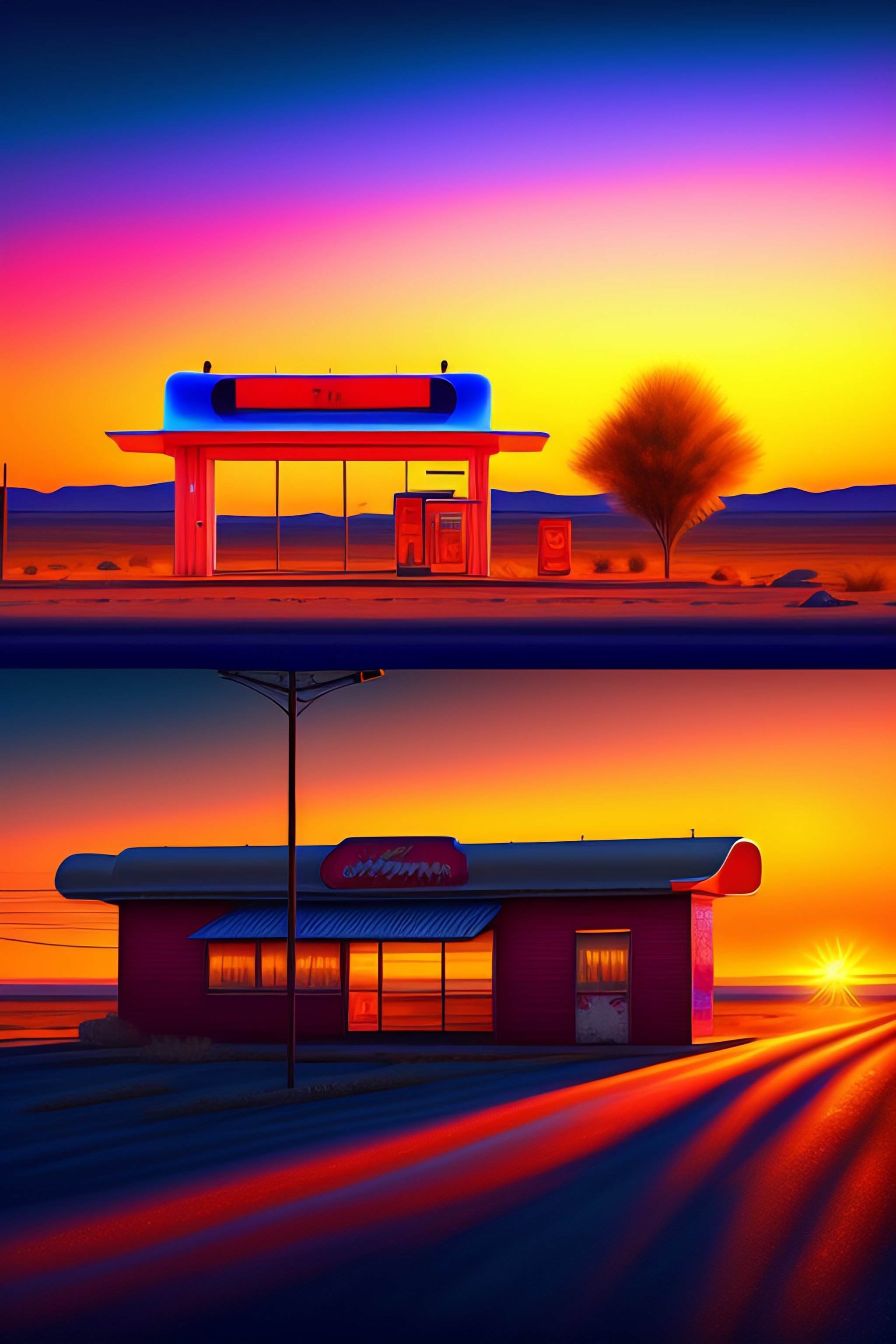 Lexica - 1. "Sunset on Route 66" - a vibrant and colorful landscape ...
