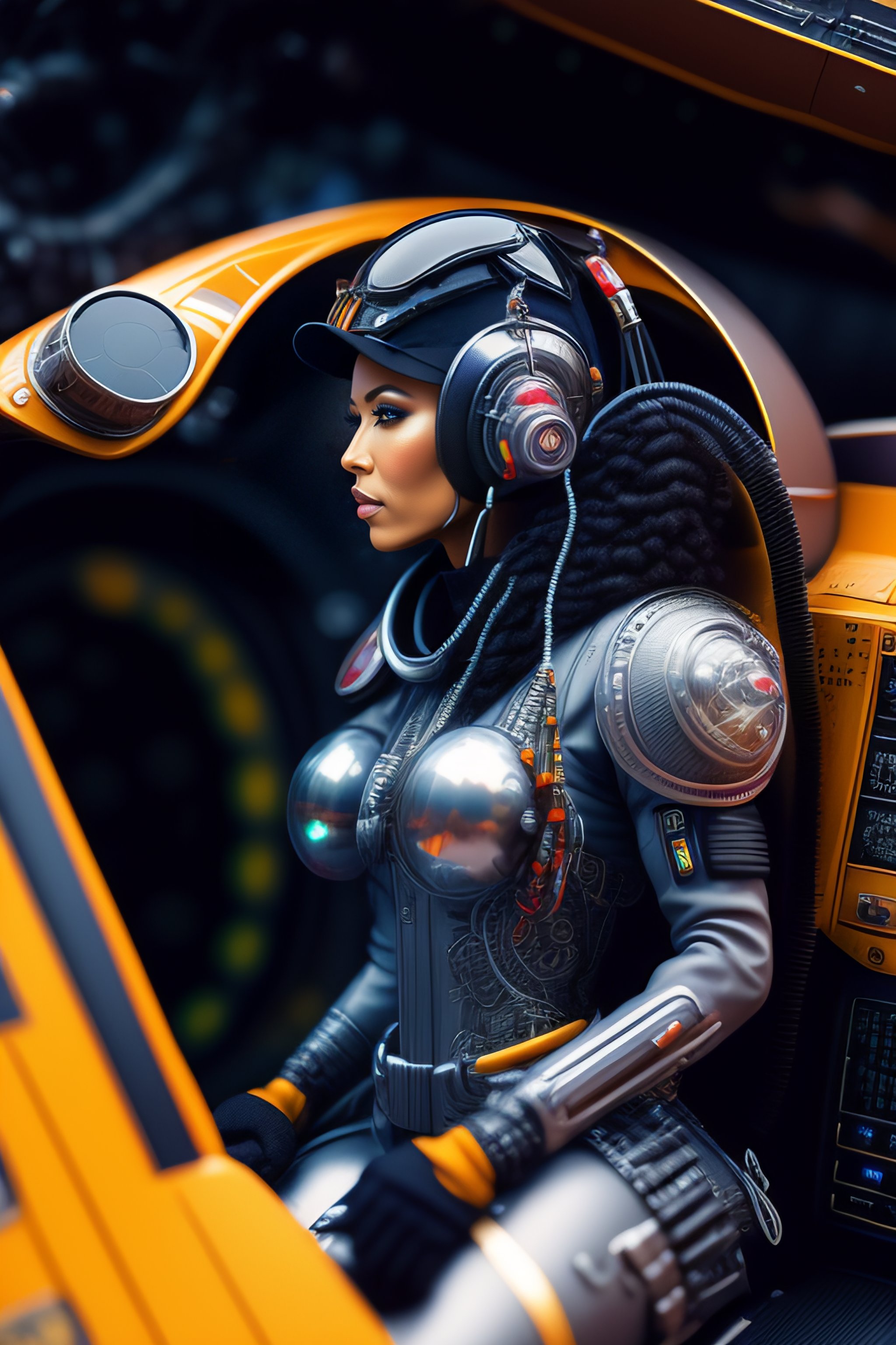 Lexica - Cyborg pilot wired to commands, detailed maximalist interior ...
