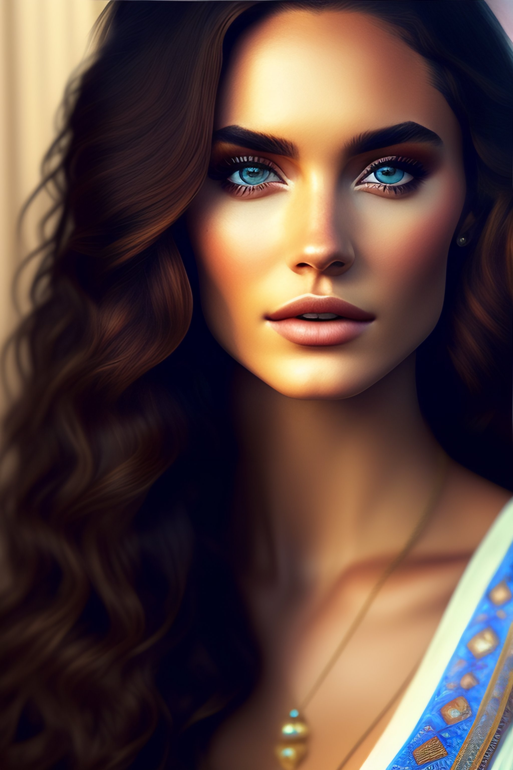 Lexica - Beautiful goddess. She has blue eyes and healthy long curly ...