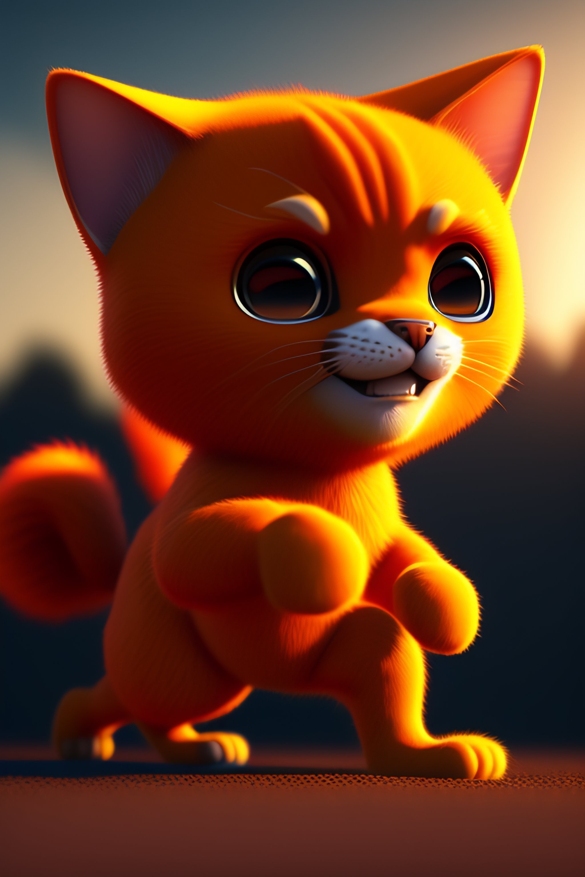 Lexica - Orang fury cat, long hai short legs, pixar style, moor cartoon ...