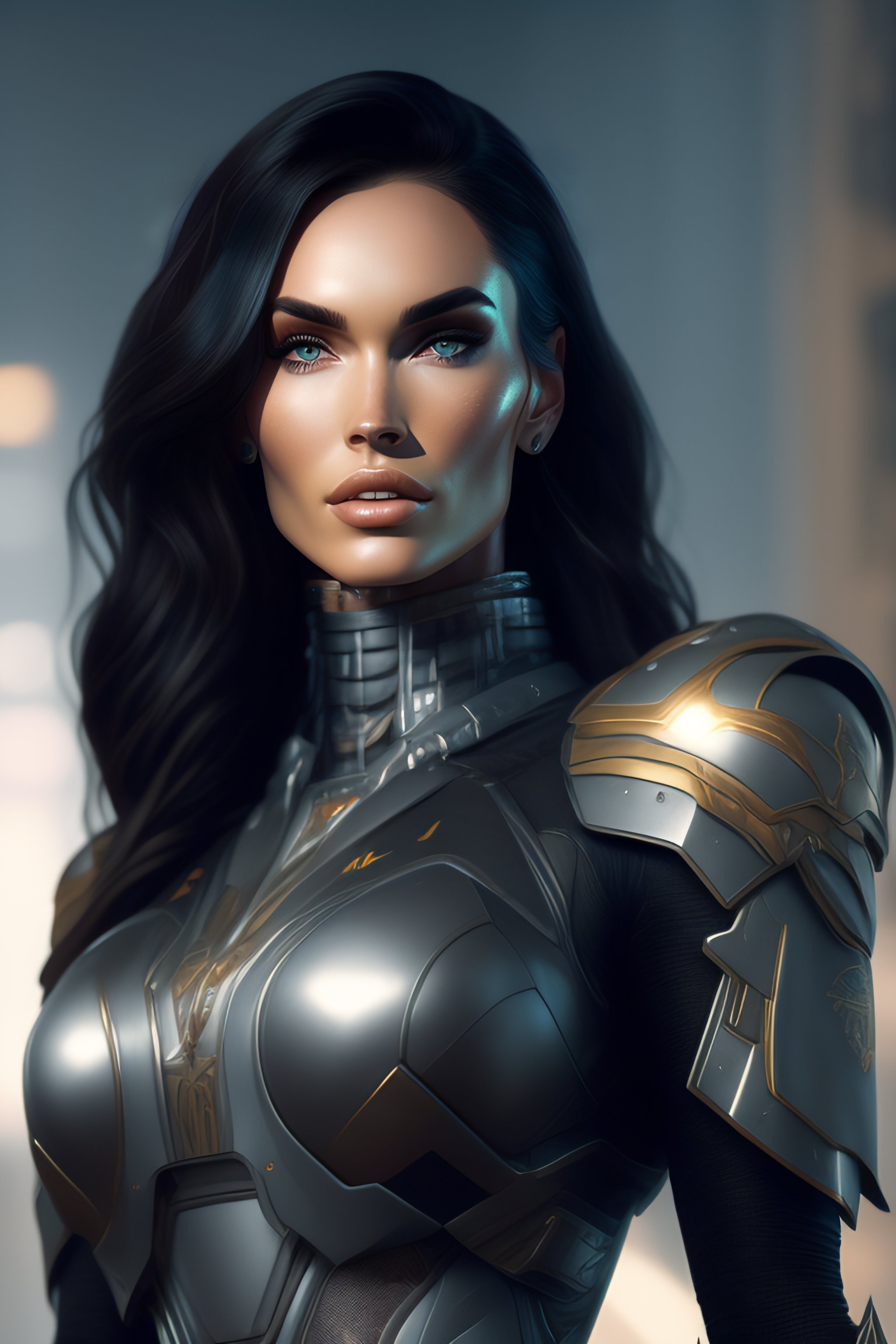 Lexica - Portrait painting of a cybernetic grey werewolf (Megan Fox ...