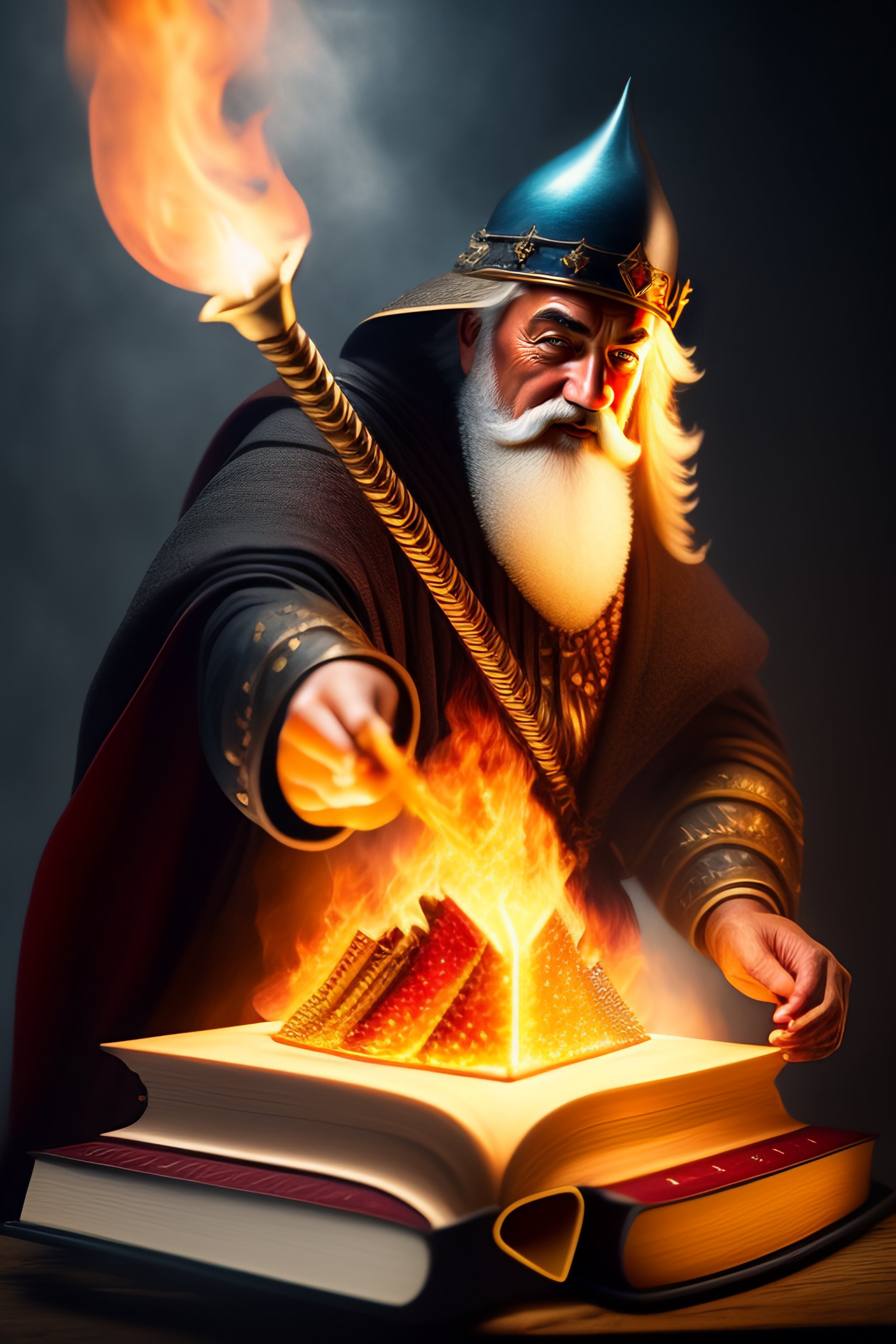 Lexica - Wizard with book casting fire bolt